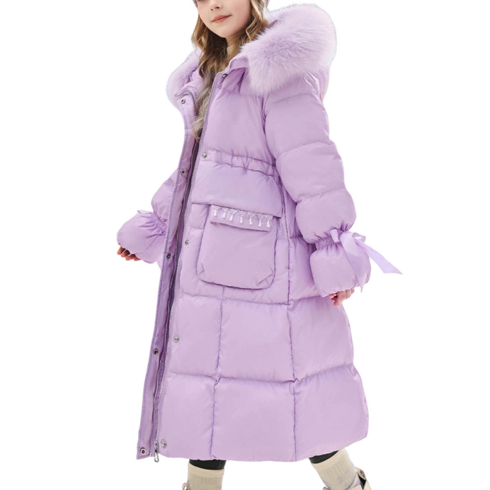 Ugoldhm Girls Faux Fur Coat Winter Puffer Hooded Long Length Jacket ...