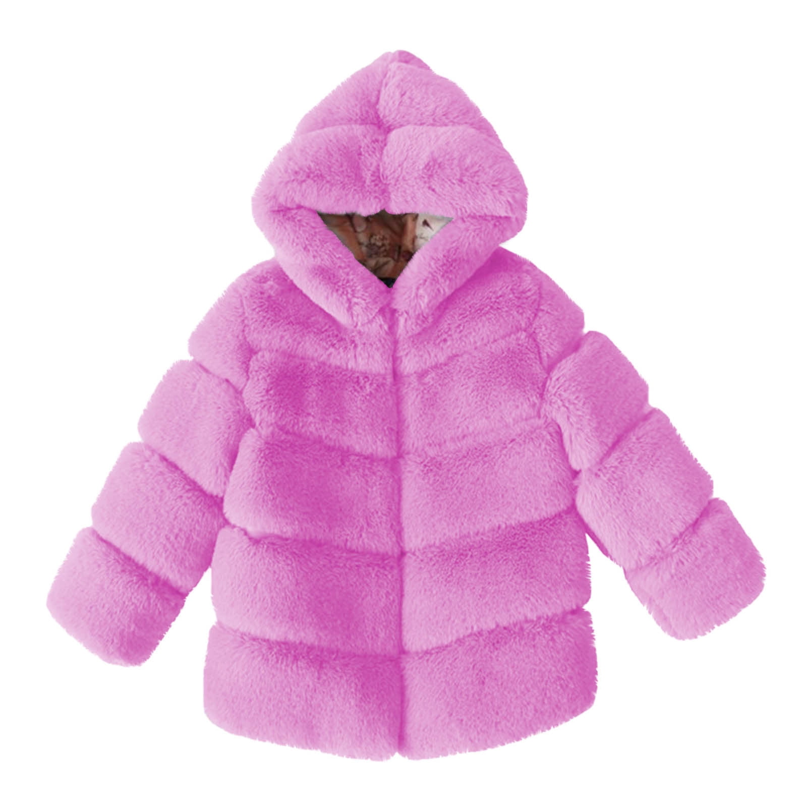 Ugoldhm Girls' Faux Fur Jacket with Hood Plush Fluffy Winter Coat, Warm ...