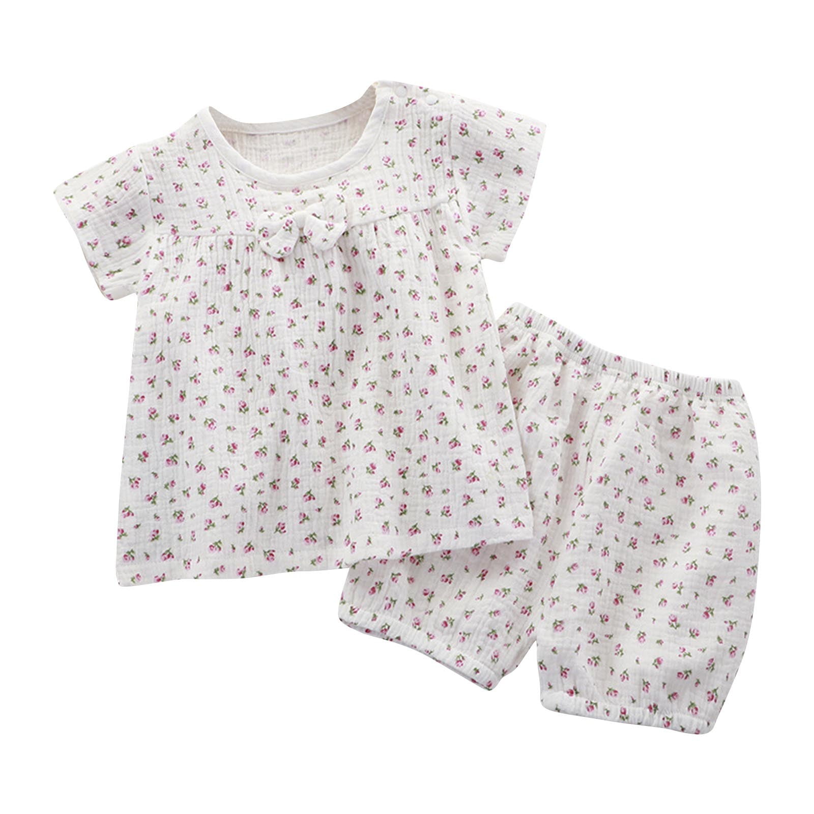 Ugoldhm Girls Floral Print Tops and Shorts Cotton Pajama Short Sleeve ...