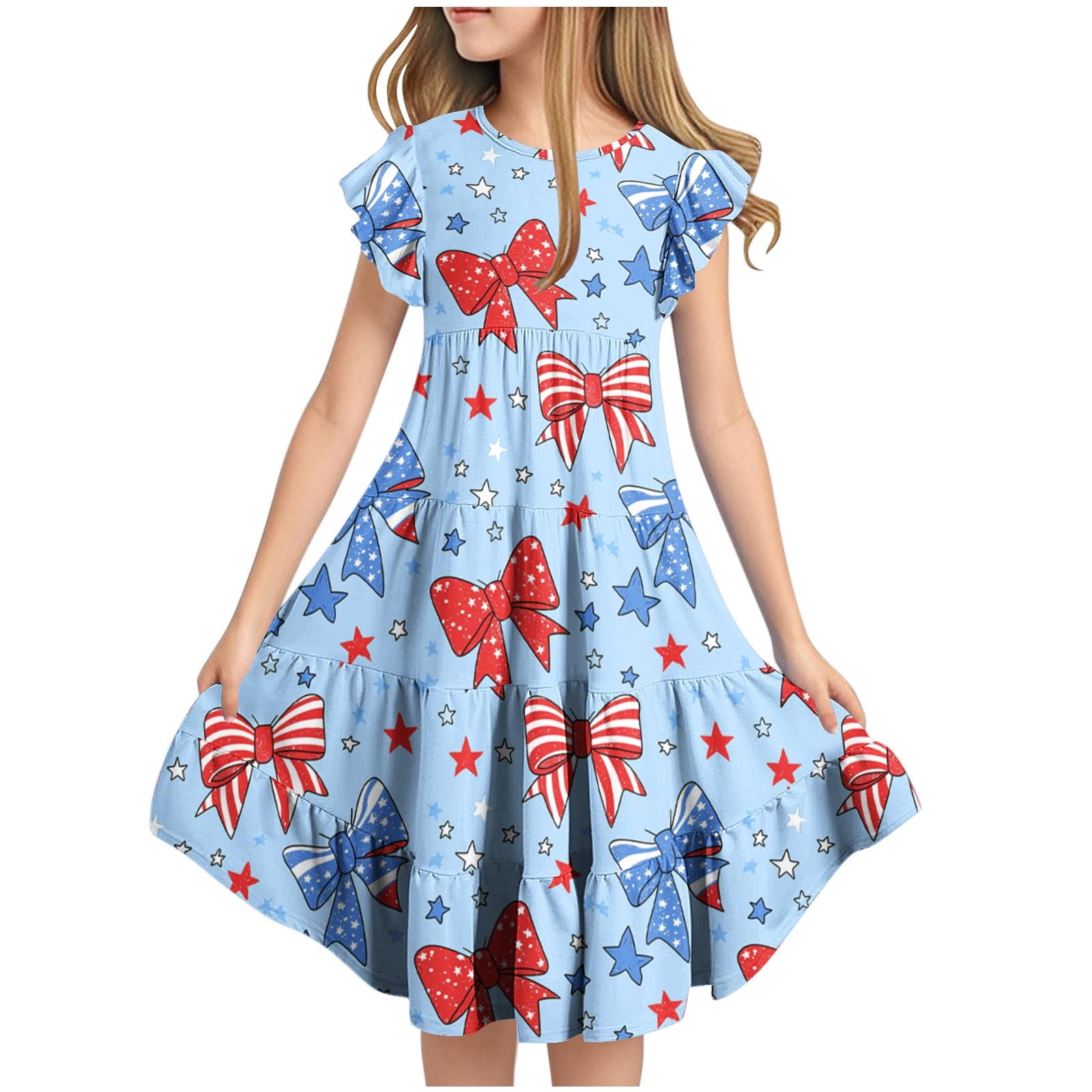 Ugoldhm Girls' Fourth of July Fit & Flare Sundress Star Print, Short ...