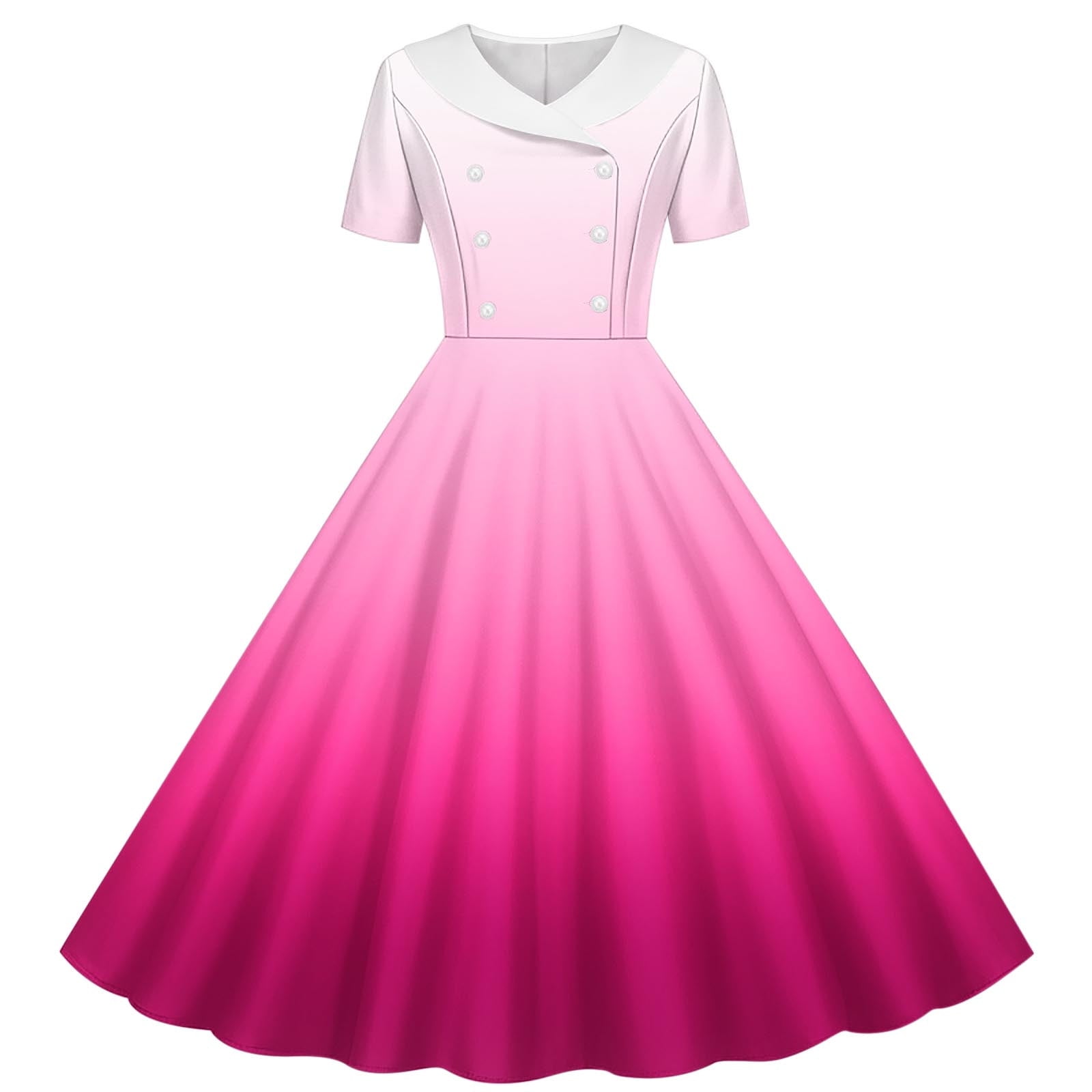 Ugoldhm Girls Gradient Print Collared Midi Dress - Summer Short Sleeve ...