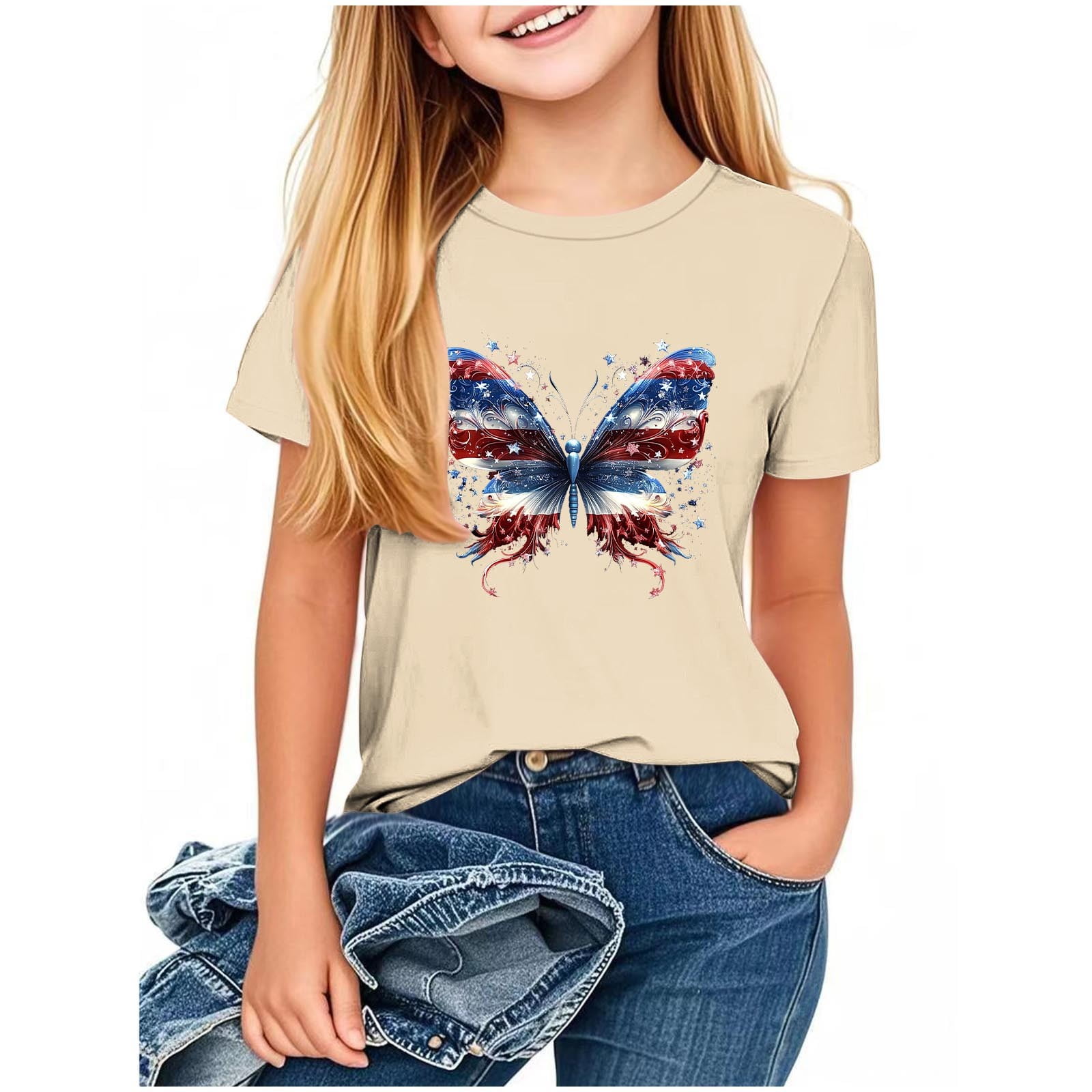 Ugoldhm Girls Independence Day Graphic Tees Red White Blue Summer Tops ...