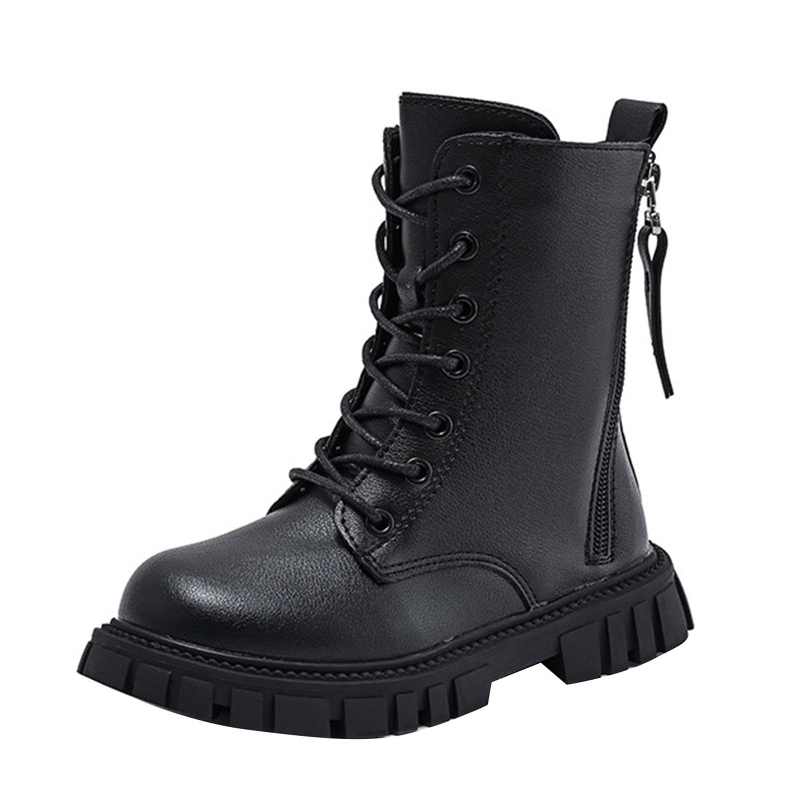 Ugoldhm Girls Mid Calf Boots Lace Up Side Zipper Booties Comfort ...