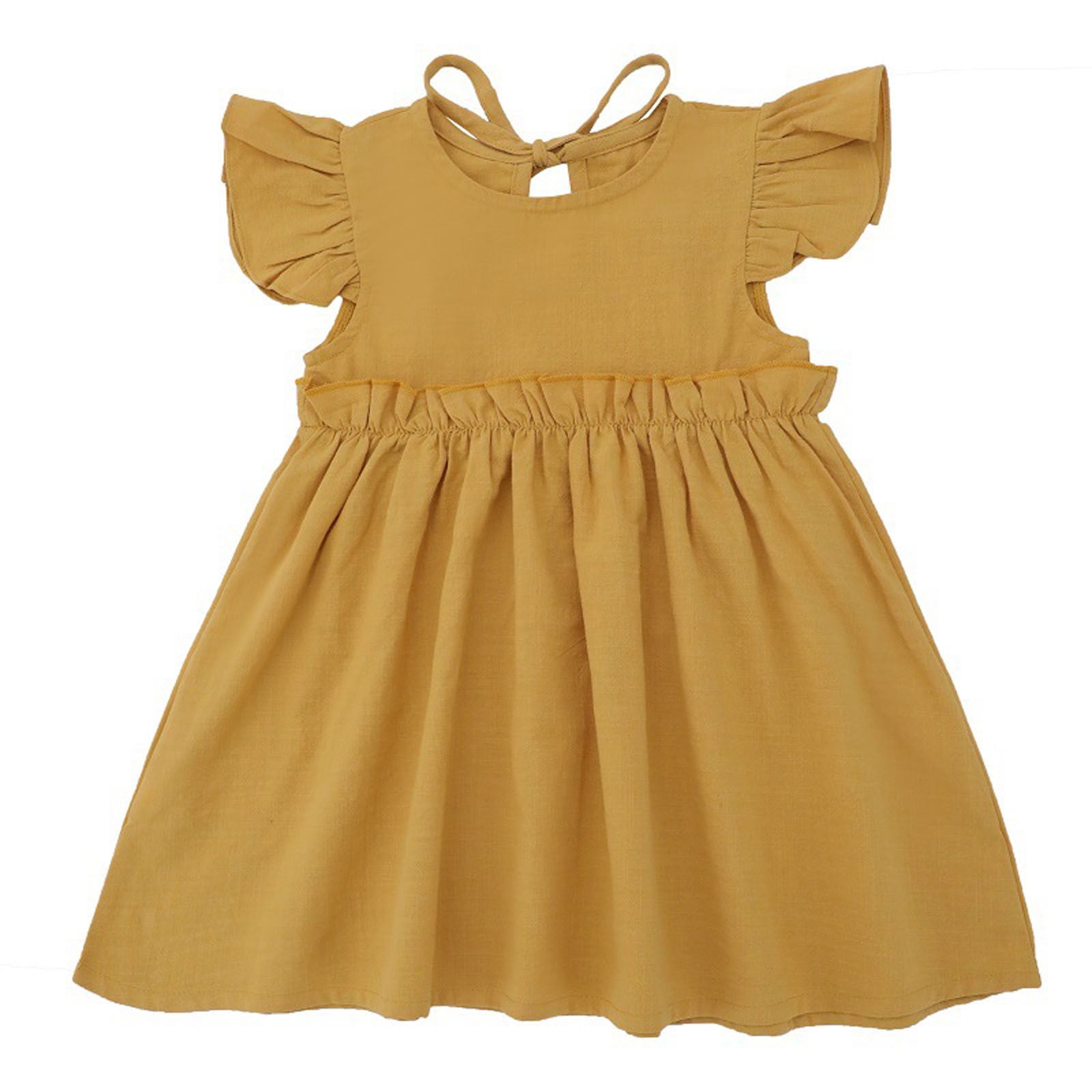 Ugoldhm Girls Midi Dress Tea-Length Short Sleeve Casual A-Line Solid ...