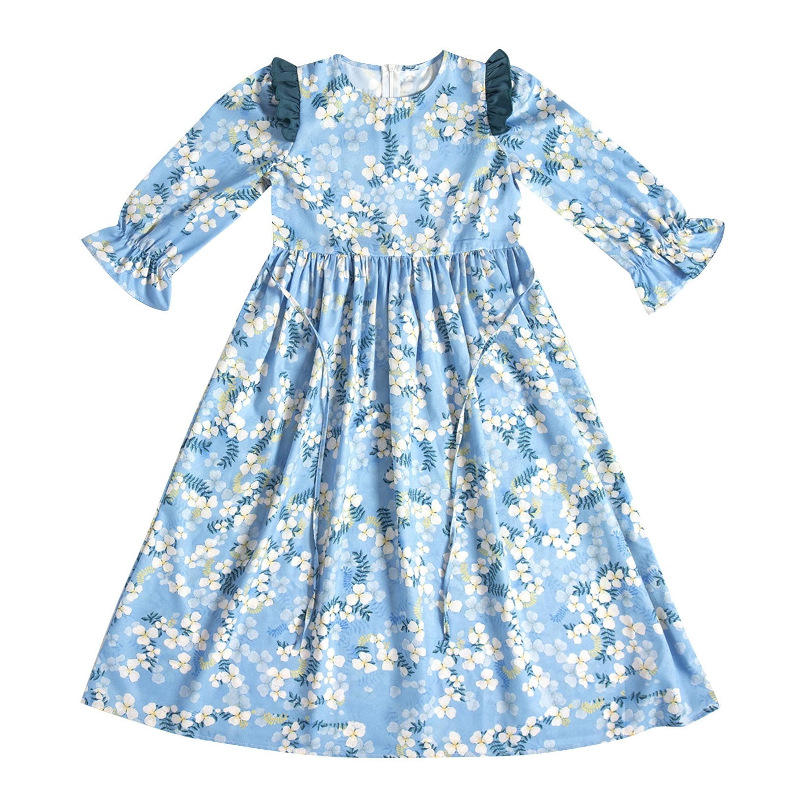 Ugoldhm Girls Muslim Robe Dress 2-13Y Fall Cotton Long Sleeve Crew Neck ...