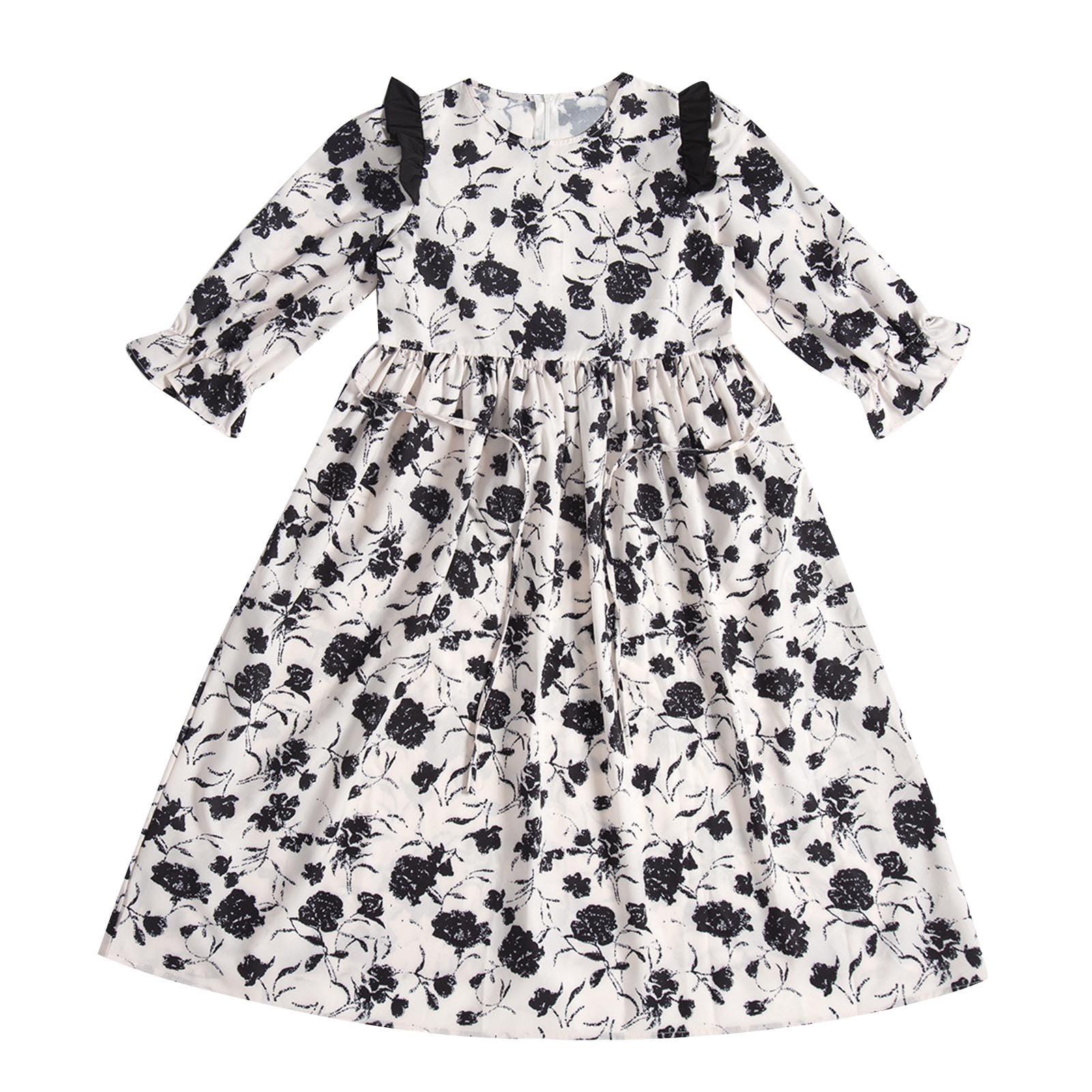 Ugoldhm Girls Muslim Robe Dress 2-13Y Fall Cotton Long Sleeve Crew Neck ...