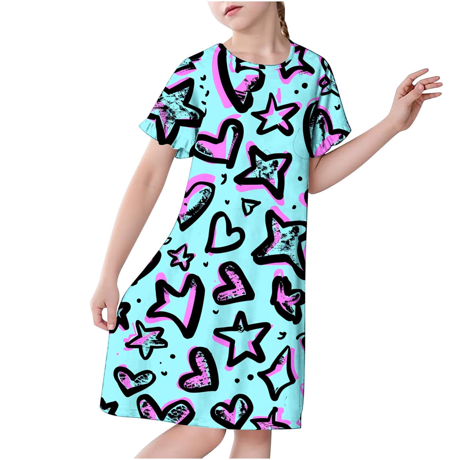Ugoldhm Girls Nightgowns Classic Fit Soft Pajama Sleepshirt Crew Neck ...