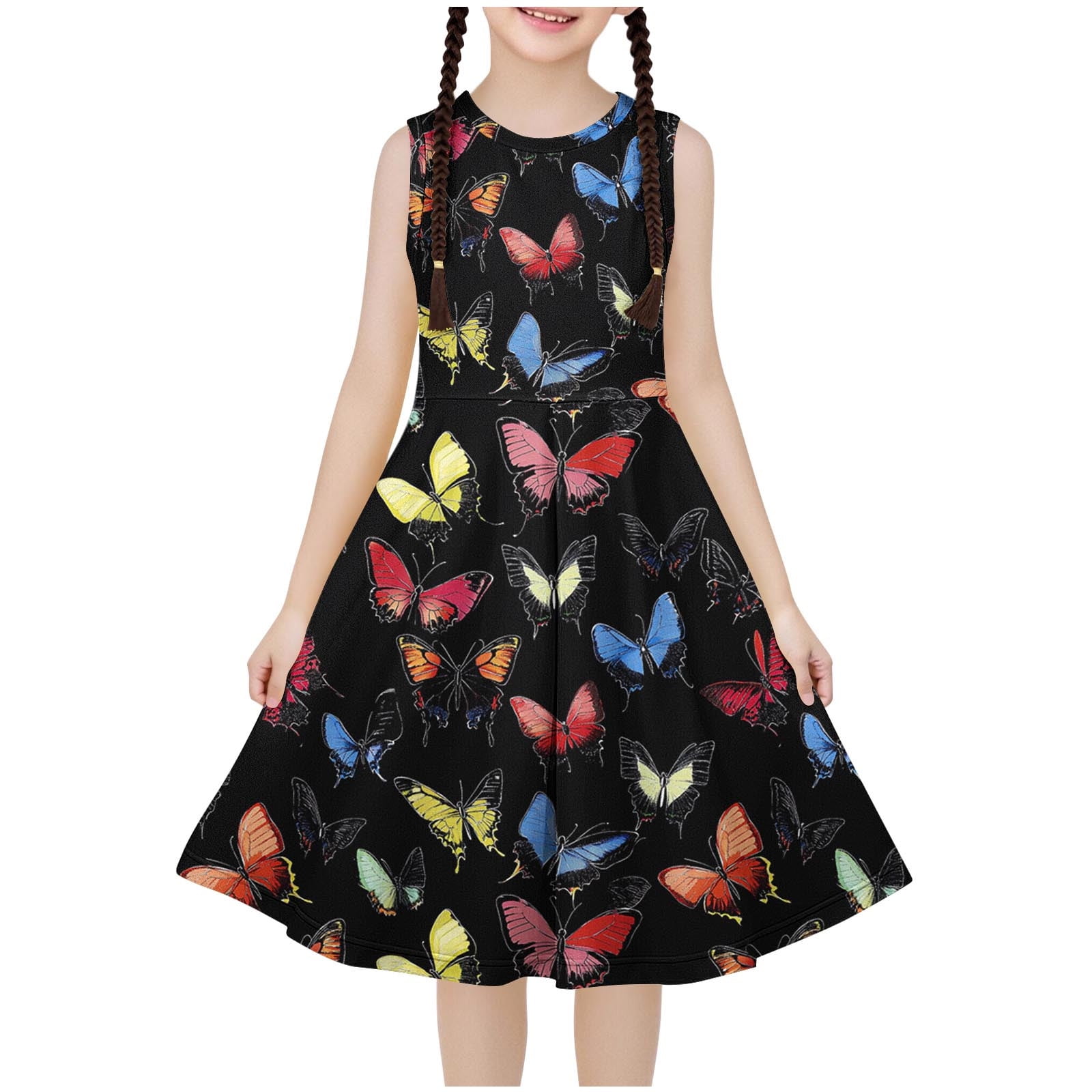 Ugoldhm Girls Casual Ruffle Dress Boho Dress Sleeveless Cute Print Fit ...