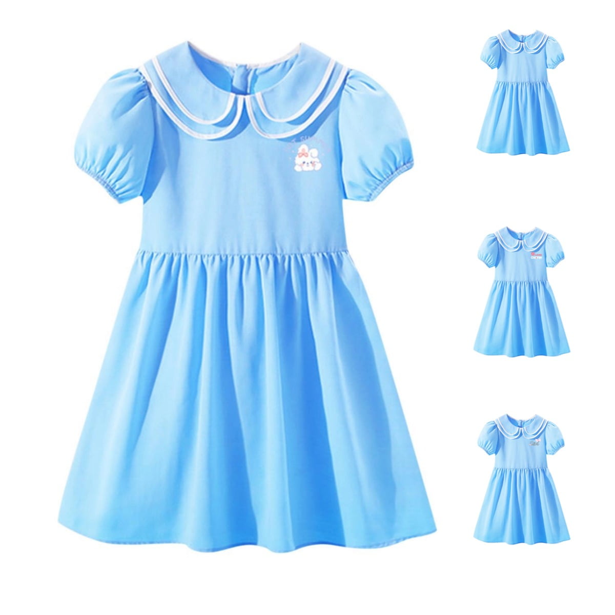 Ugoldhm Girls' Rabbit Print Peter Pan Collar Party Dress Puff Sleeve ...