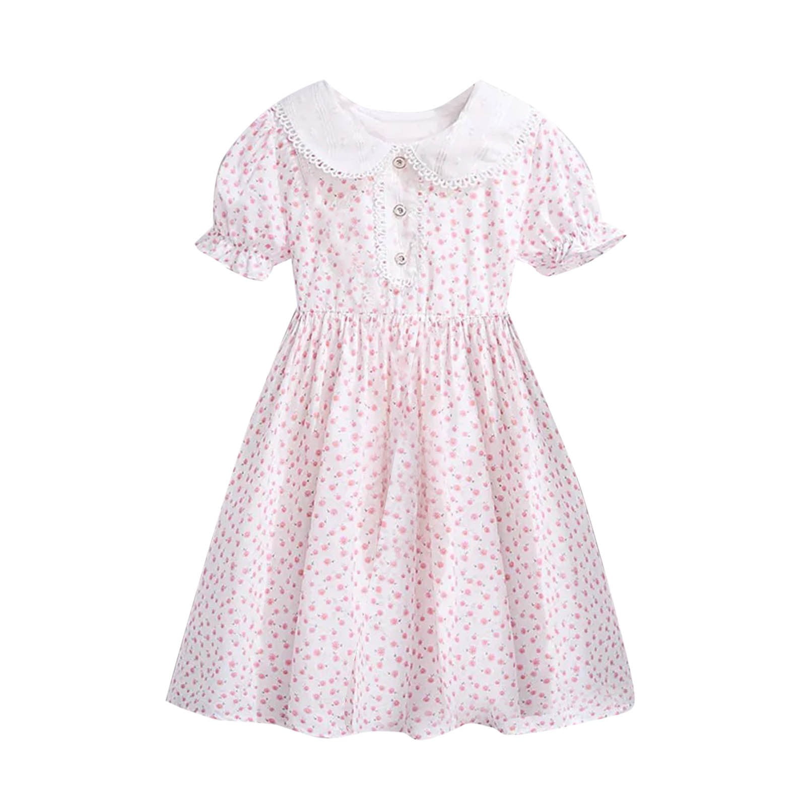 Ugoldhm Girls' Retro Floral Print Pleated Dress Short Sleeve, Summer ...
