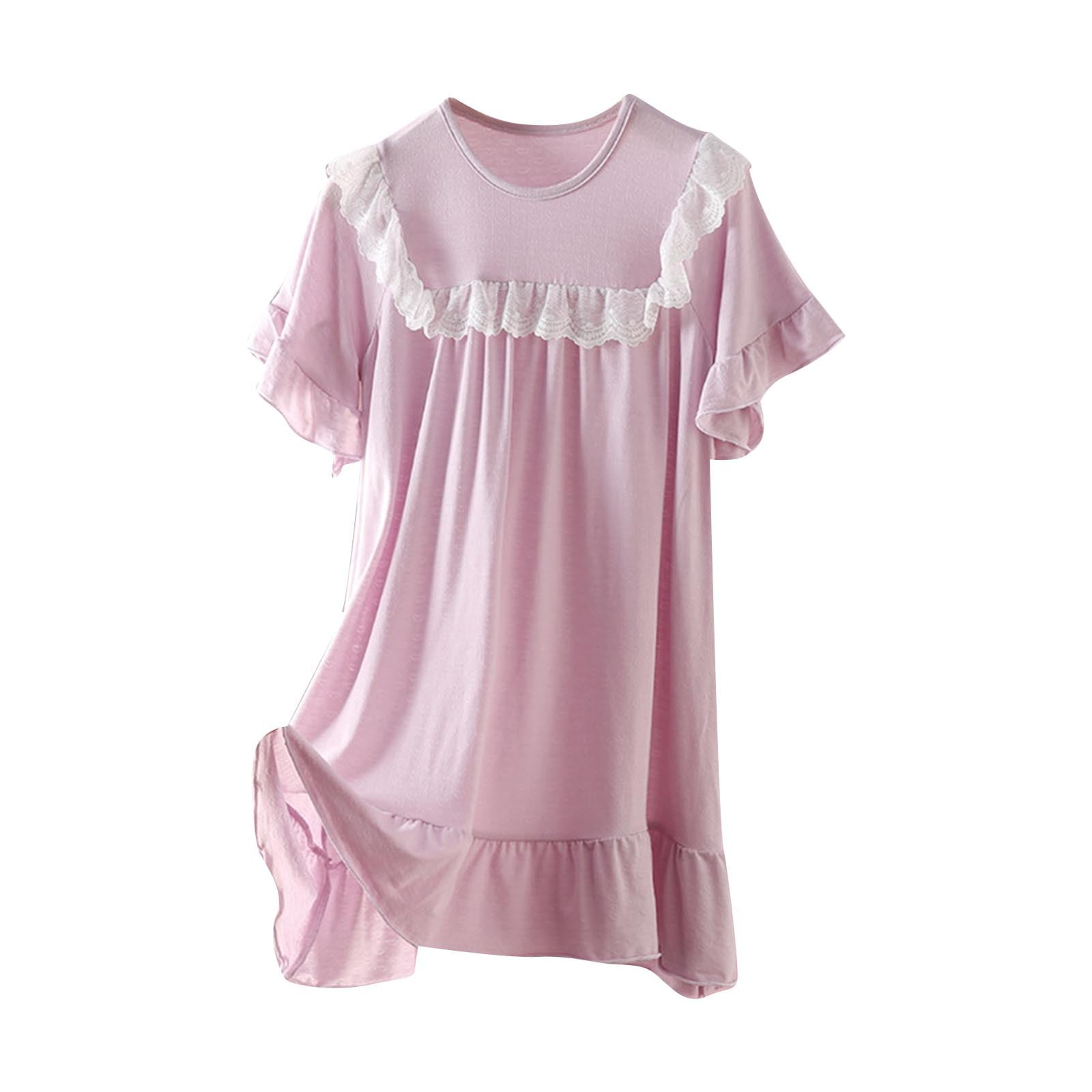 Ugoldhm Girls Sleepshirt Soft Ruffled Hem Solid Color Sleepwear Modern ...