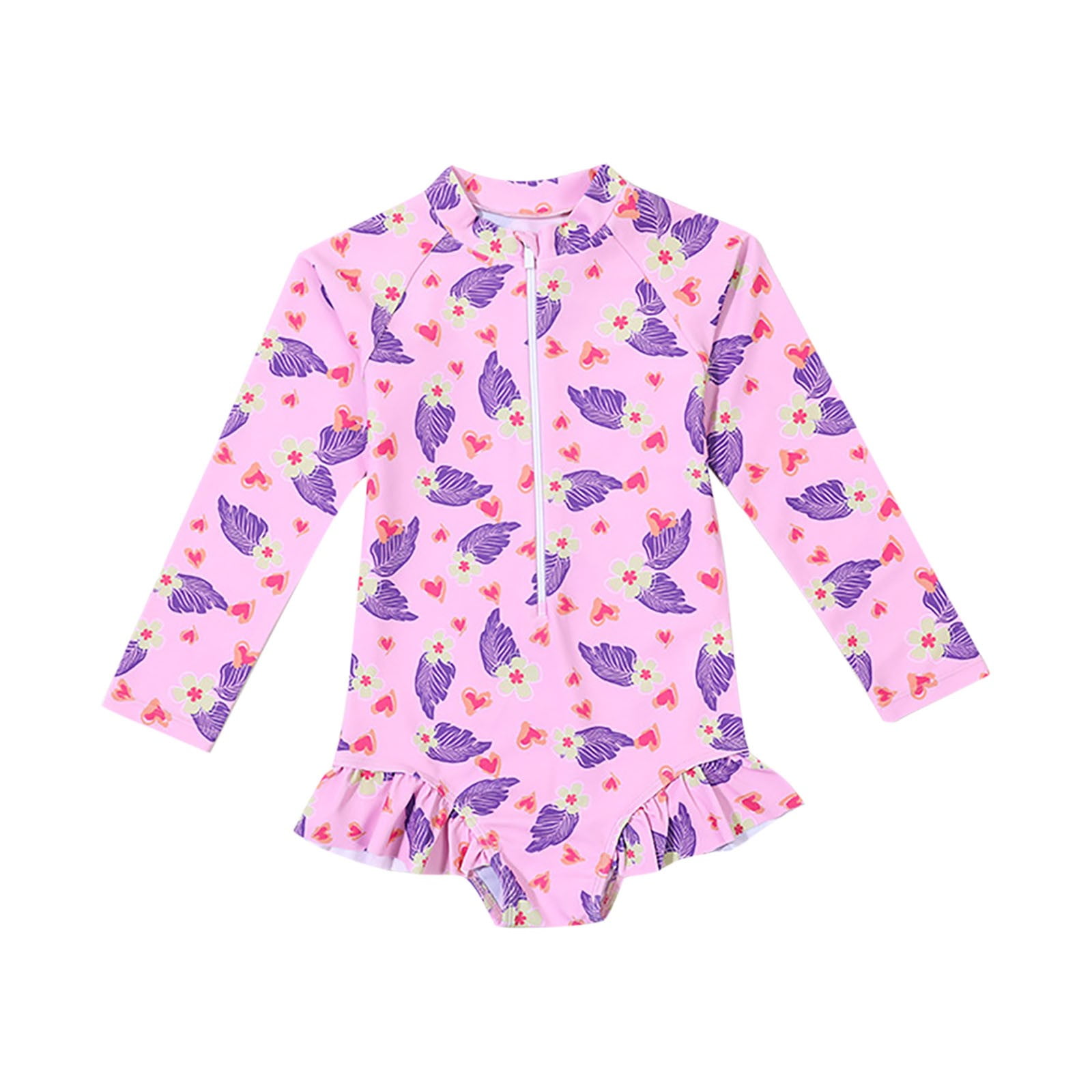 Ugoldhm Infant Girl Swimsuit One-Pieces Long Sleeve Floral Zipper ...