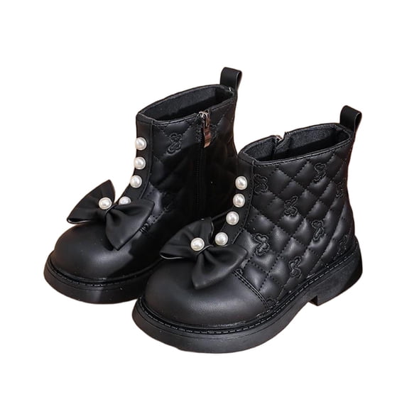Ugoldhm Little Girls Ankle Boots Pearl Decor Bow Front Shoes Side ...