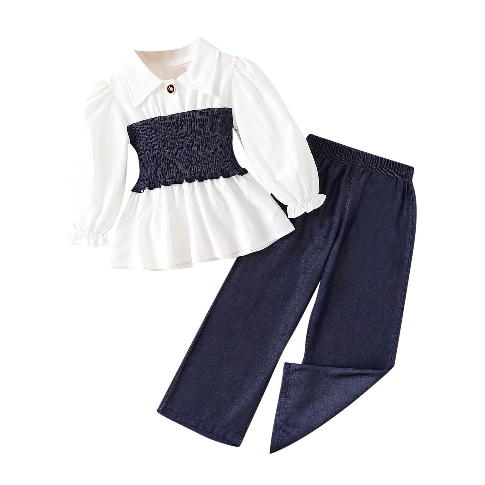 Ugoldhm Little Girls Fashion Outfits Set Lapel Peplum Shirt and Plain ...