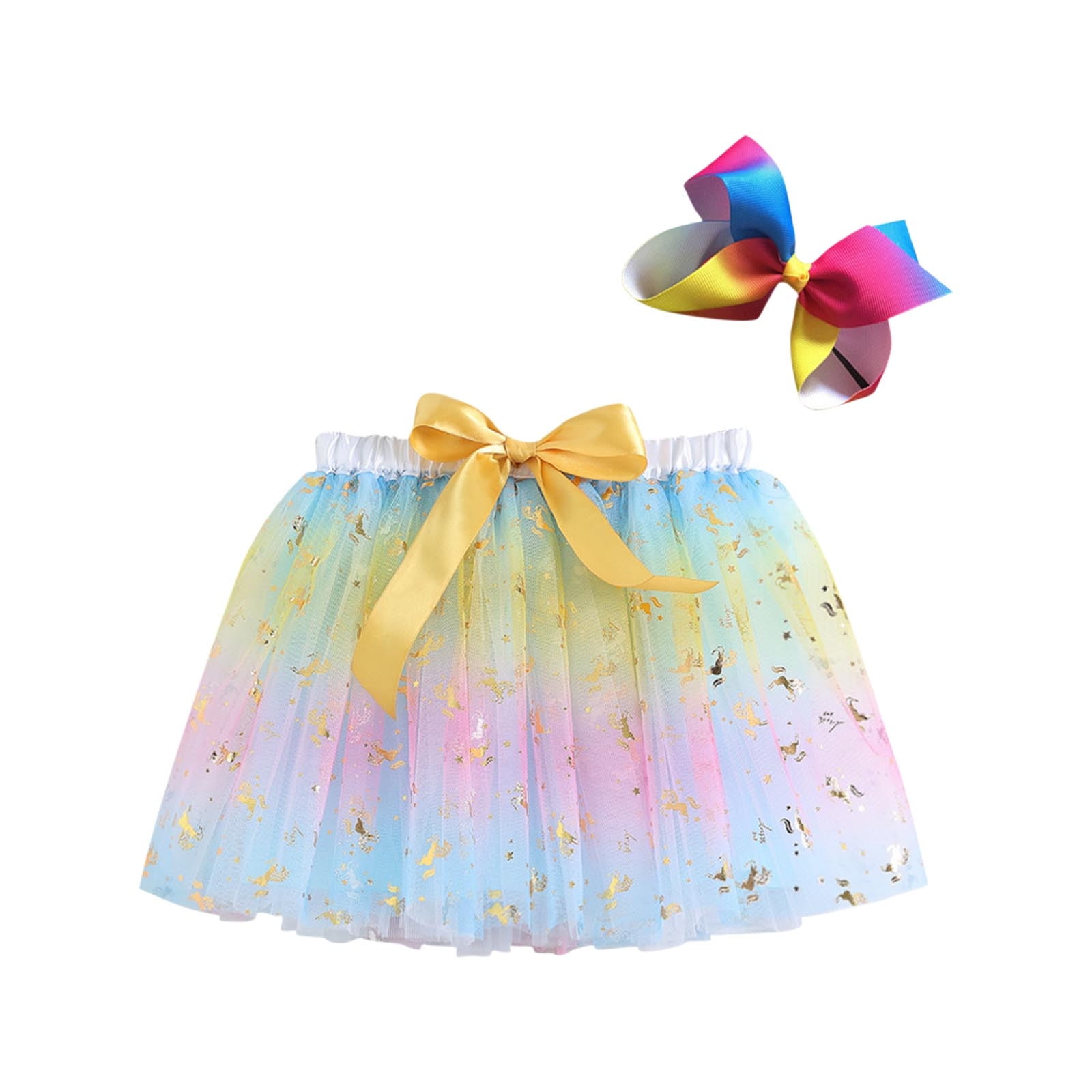 Ugoldhm Little Girls Skirt Mesh Layered Summer Print Elastic Waist ...