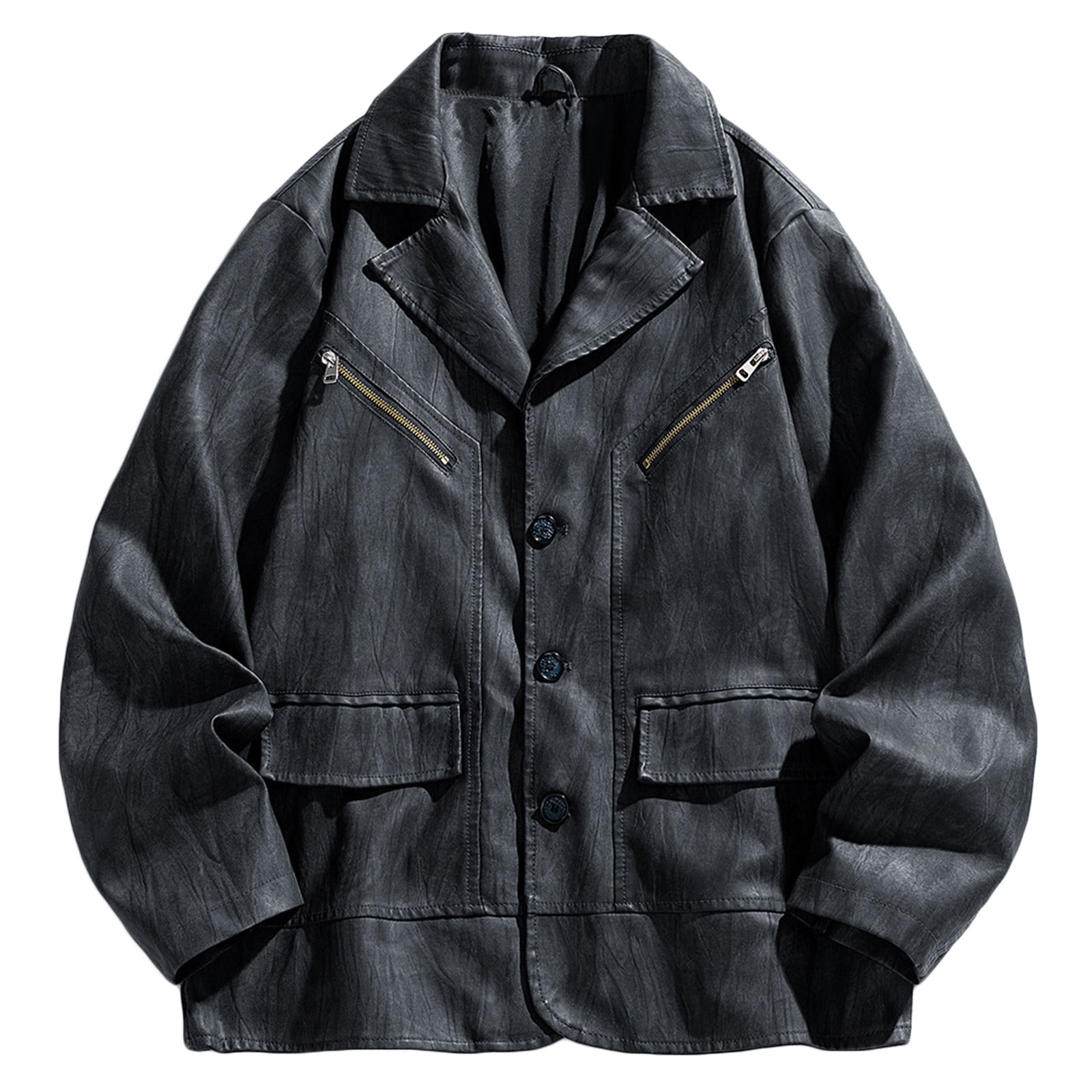 Ugoldhm Men's Faux Leather Bomber Jacket, Vintage Lightweight Casual ...