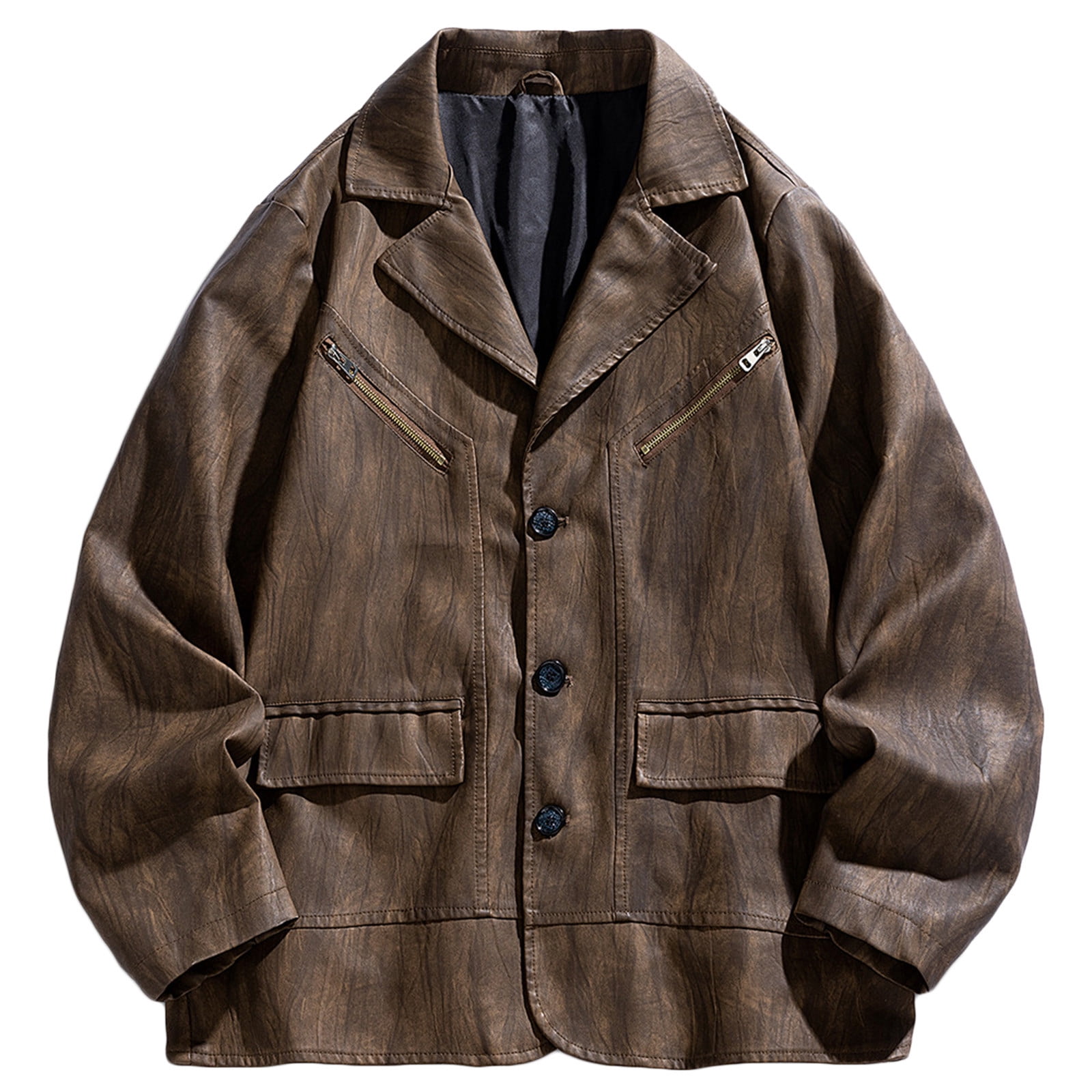 Ugoldhm Men's Faux Leather Bomber Jacket, Vintage Lightweight Casual ...