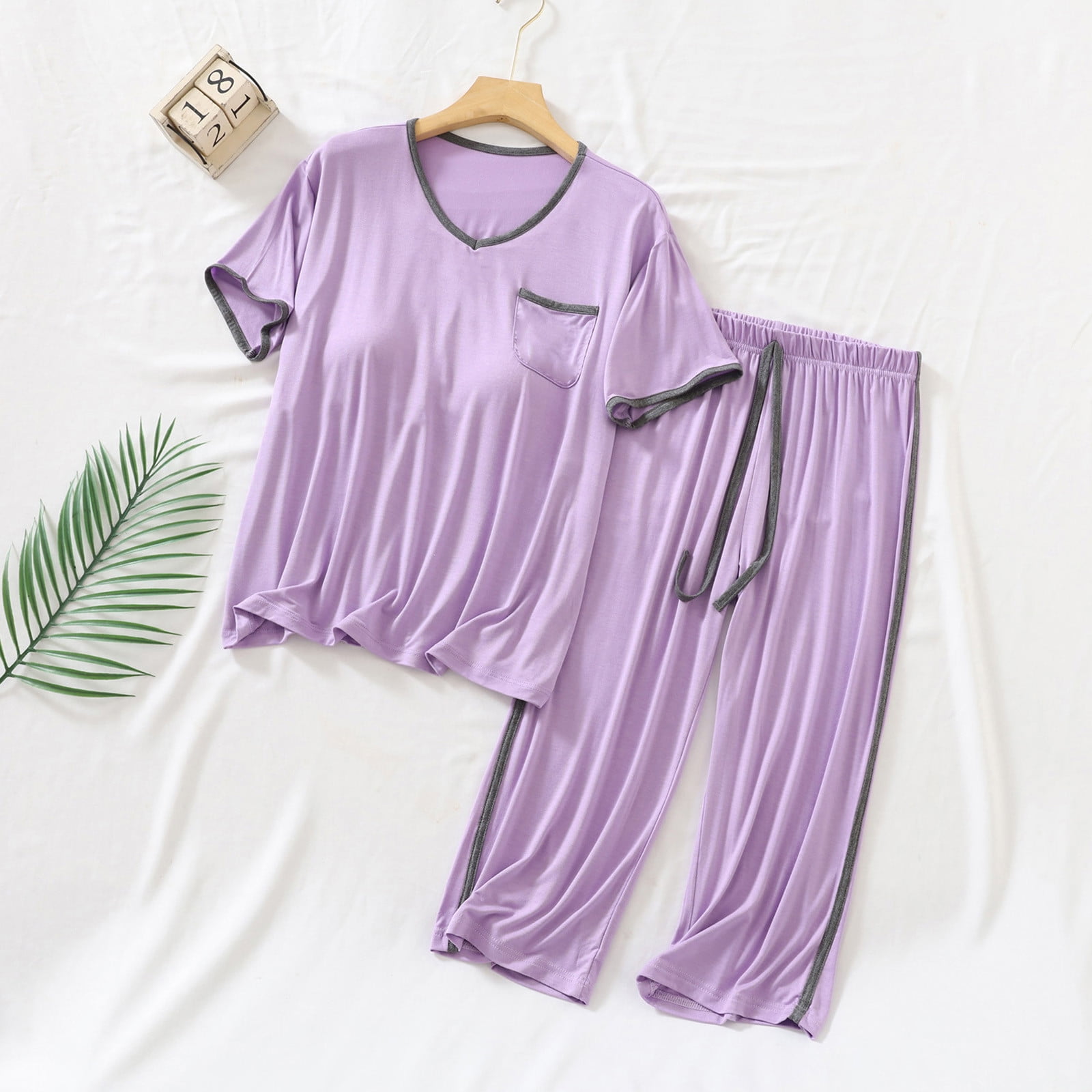 Ugoldhm Sleepwear for Women Pajamas Set - Short Sleeve Shirt with Capri ... Ugoldhm Sleepwear for Women Pajamas Set - Short Sleeve Shirt with Capri ...