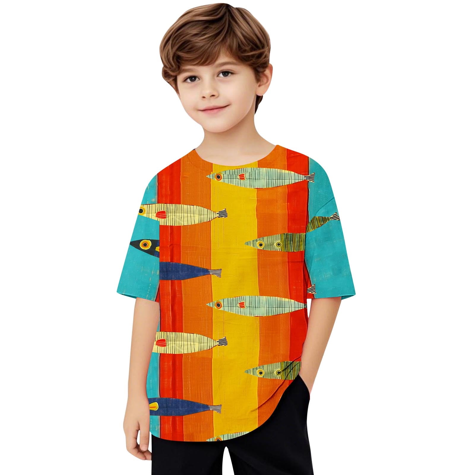 Ugoldhm Stylish Girls Short Sleeve T-Shirts Casual Tees Color Block ...