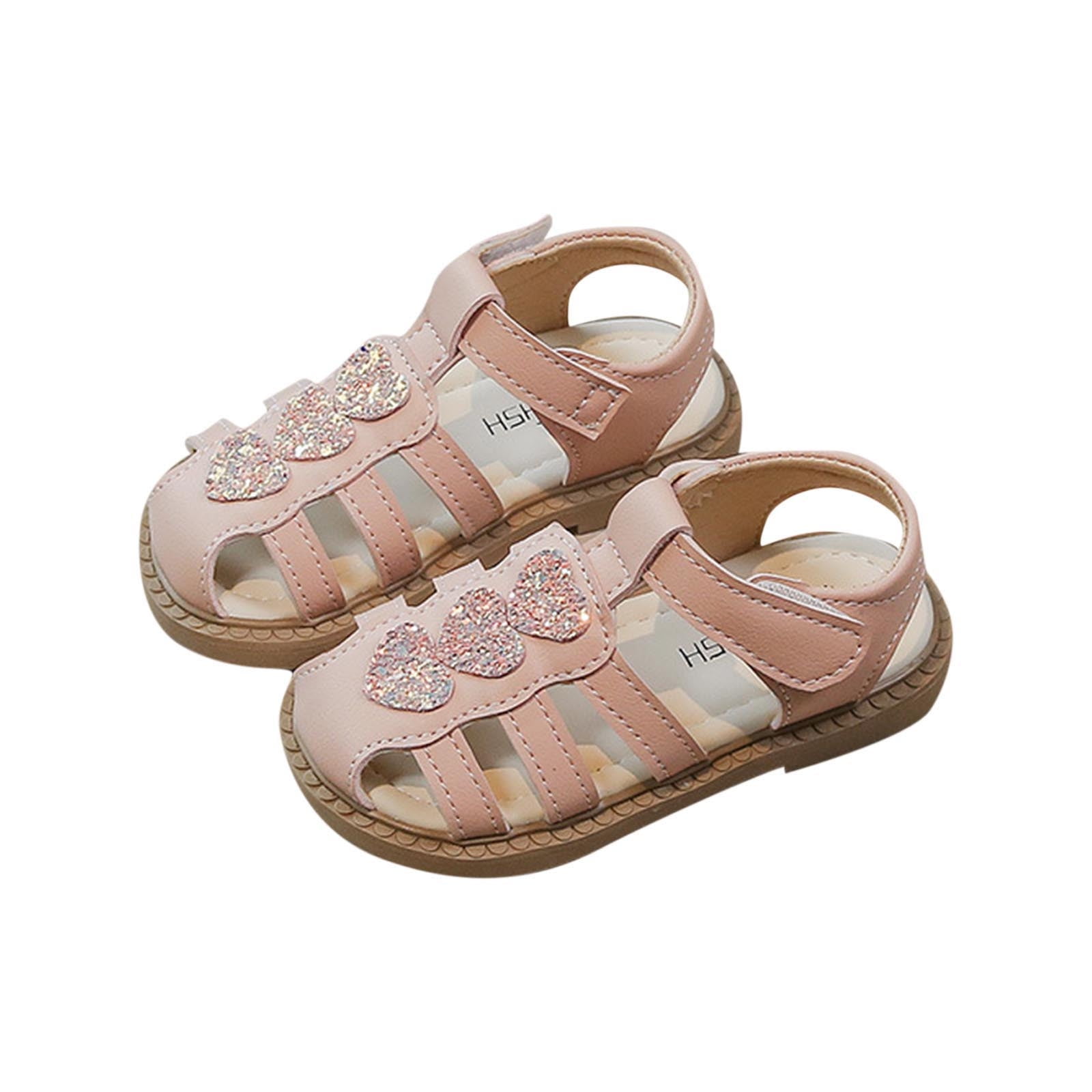 Ugoldhm Toddler Girls Sandals with Glitter Heart, Cut-Outs & Soft Sole ...