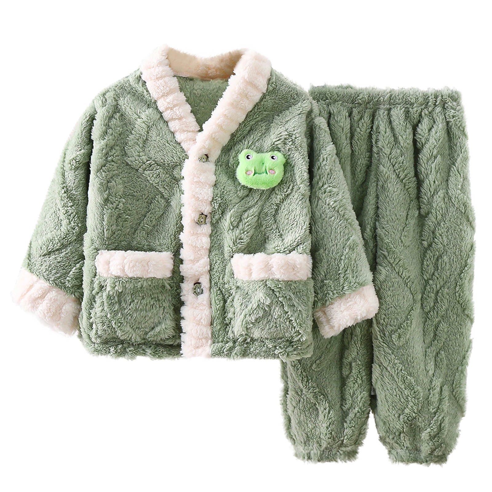 Ugoldhm Toddlers Kids Plush Pajama Set Embroidered Jacket Loose Pant ...