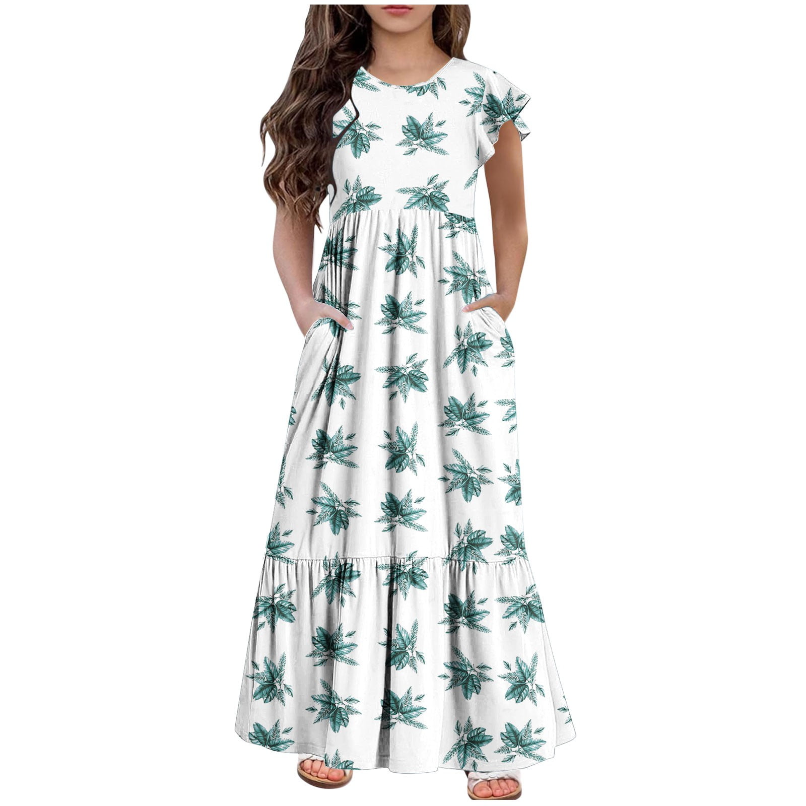 Ugoldhm Tween Girls 2025 Summer Dresses Short Sleeve Crew Neck Kids ...