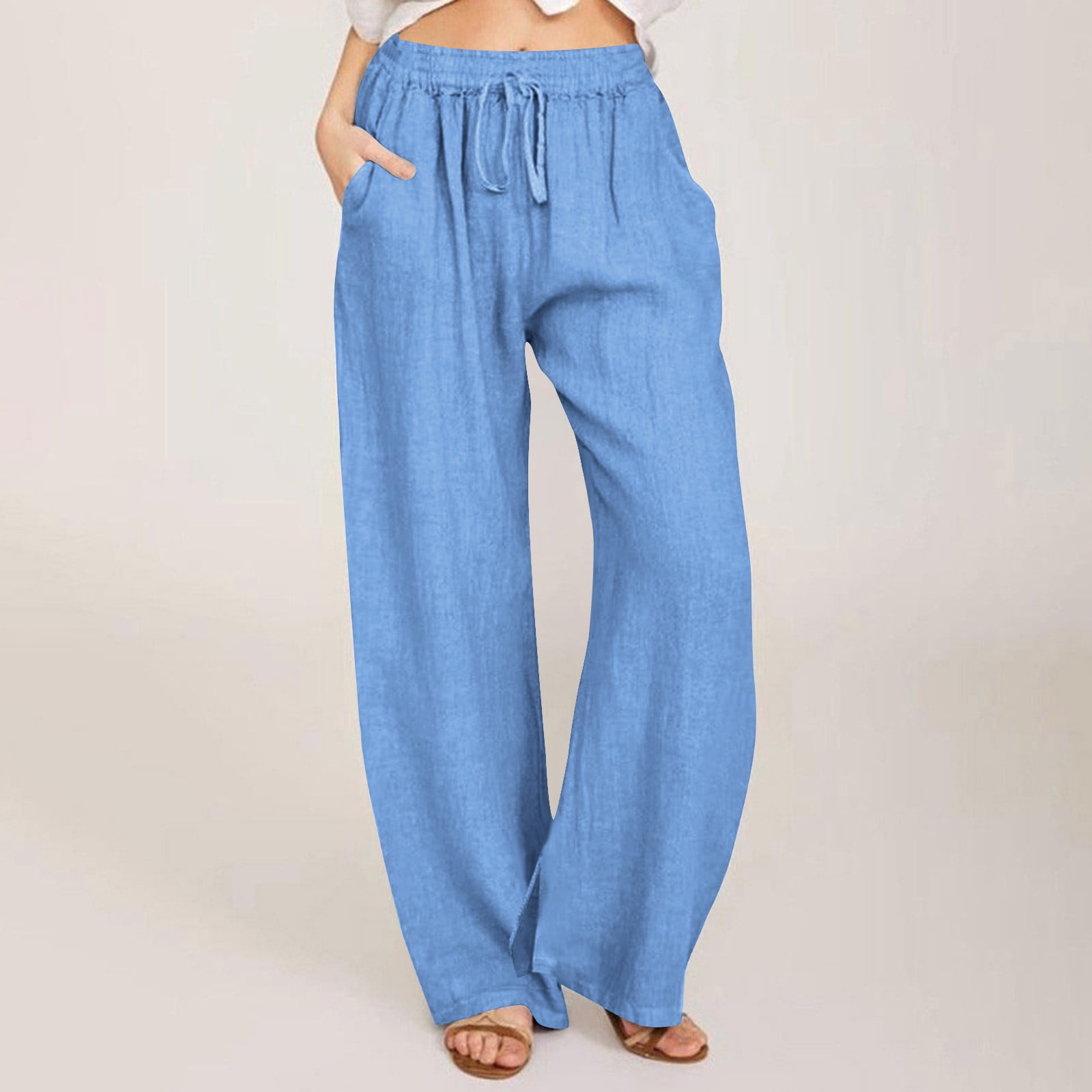 Ugoldhm Wide Leg Pants for Women - Comfy Drawstring Workout Loose Pants ...