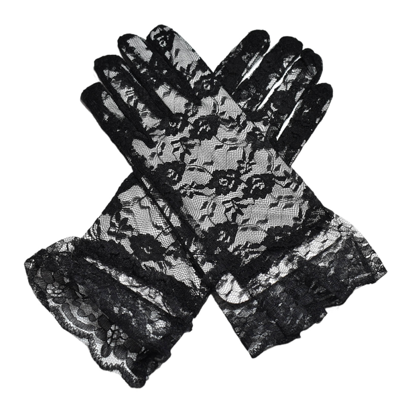 Ugoldhm Women's Lace Gloves, Elegant Short Wrist Length for Wedding ...