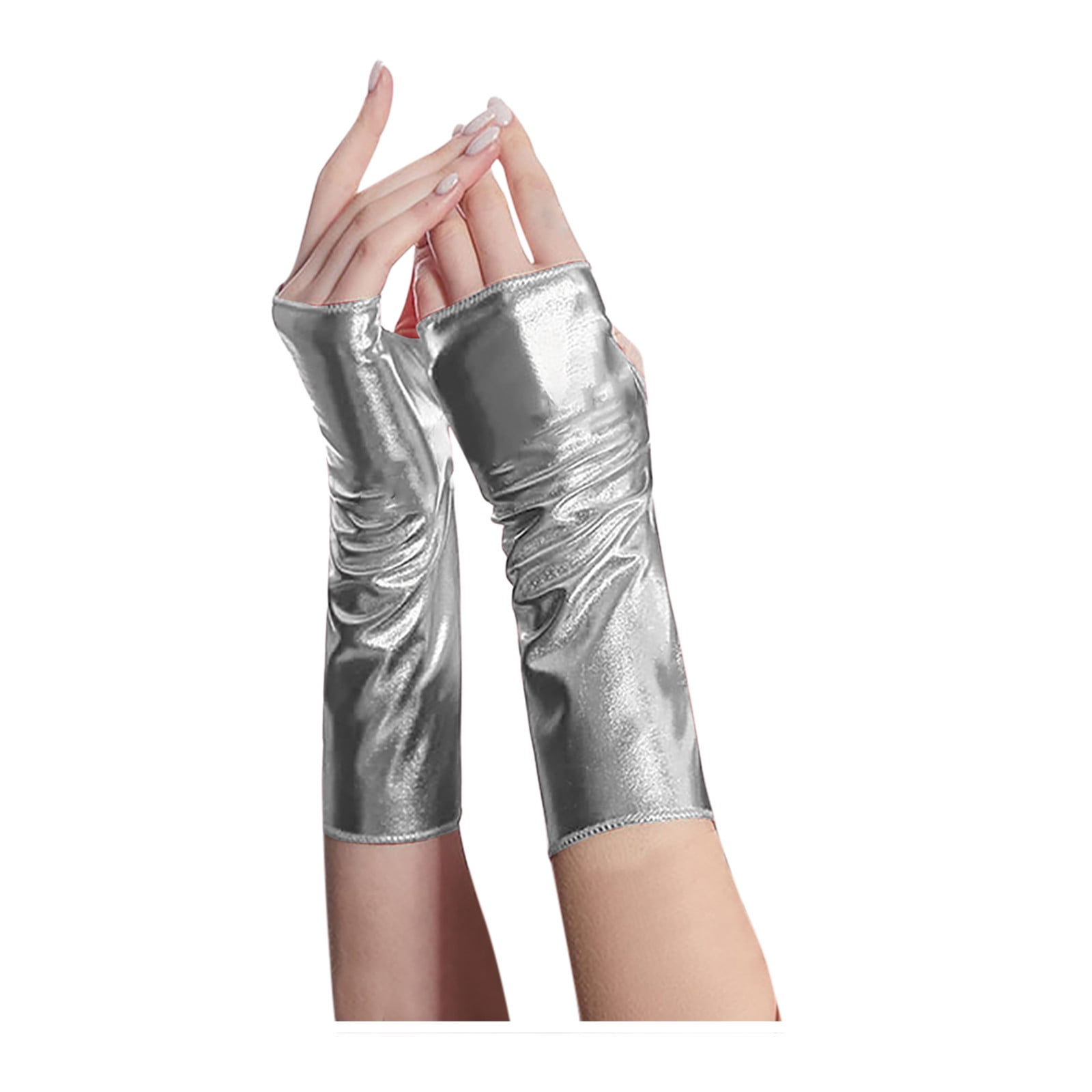 Ugoldhm Women's Metallic Fingerless Gloves, Shiny Stretchy Gloves for ...