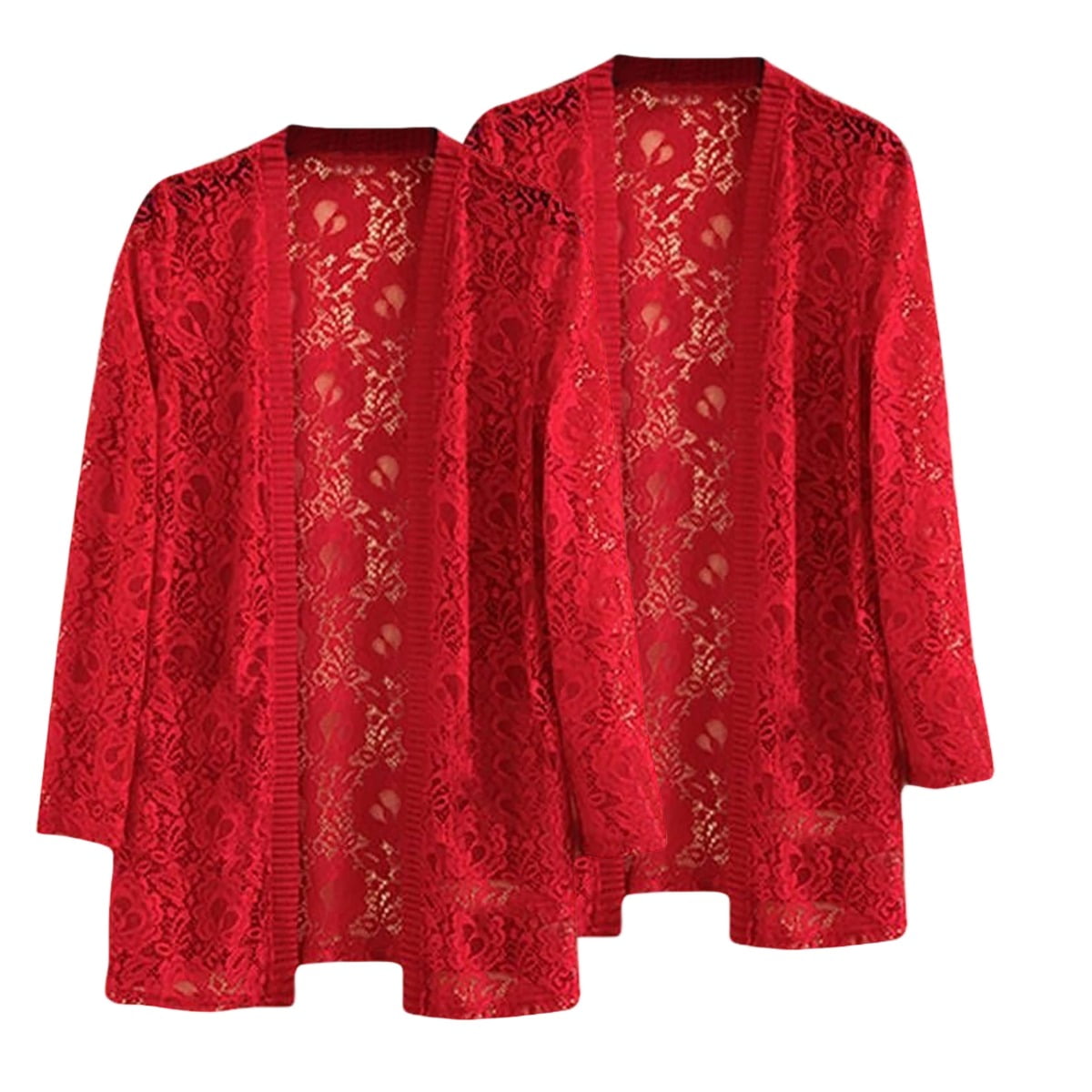 2-Pack Plus Size Cardigans for Women - Casual Solid Color Lace Crochet ...