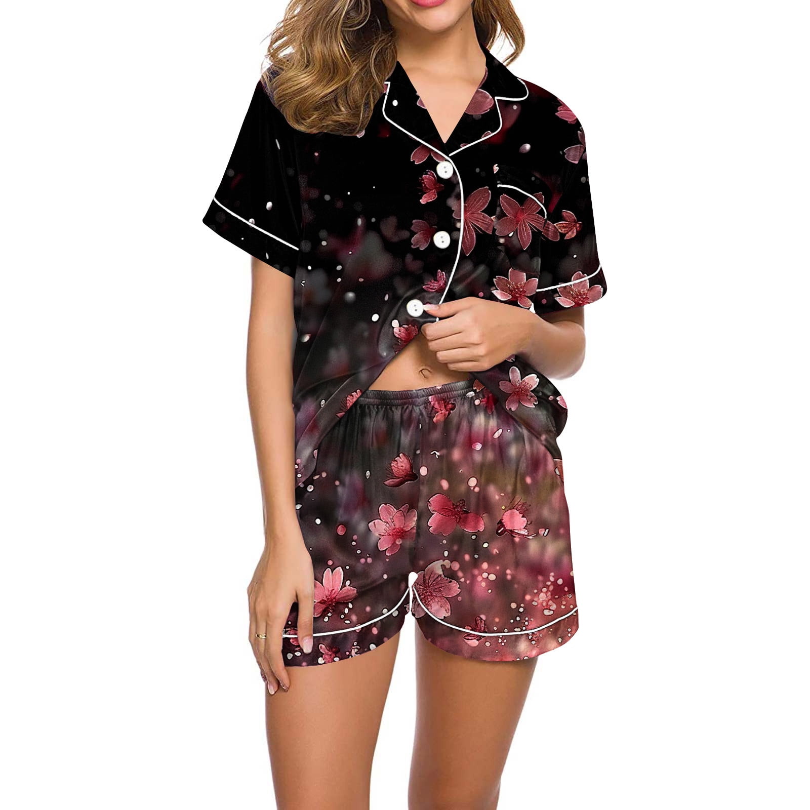 Ugoldhm Womens Pajamas - Lapel Button Down Pajamas Set Summer Short ... Ugoldhm Womens Pajamas - Lapel Button Down Pajamas Set Summer Short ...