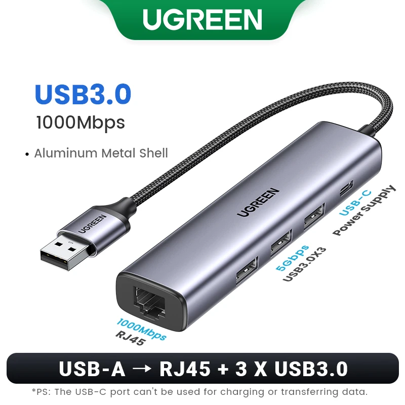 Ugreen USB Ethernet adapter 1000/100Mbps USB3.0 Hub RJ45 Lan for laptop ...