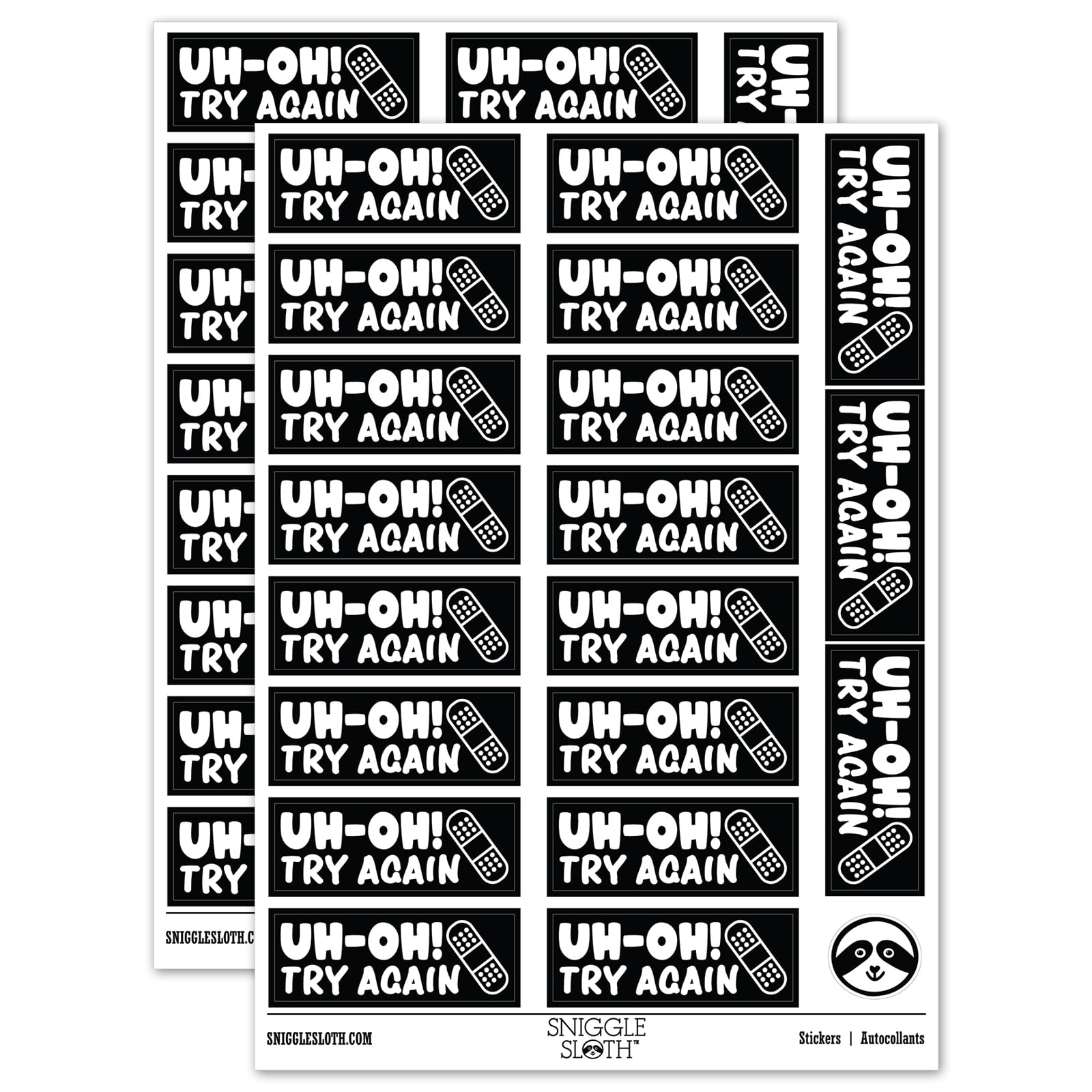 Uh-Oh Try Again Teacher Student School Sticker Set - Black - Gloss ...