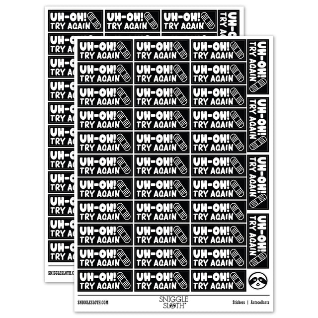 Uh-Oh Try Again Teacher Student School Sticker Set - Black - Matte ...