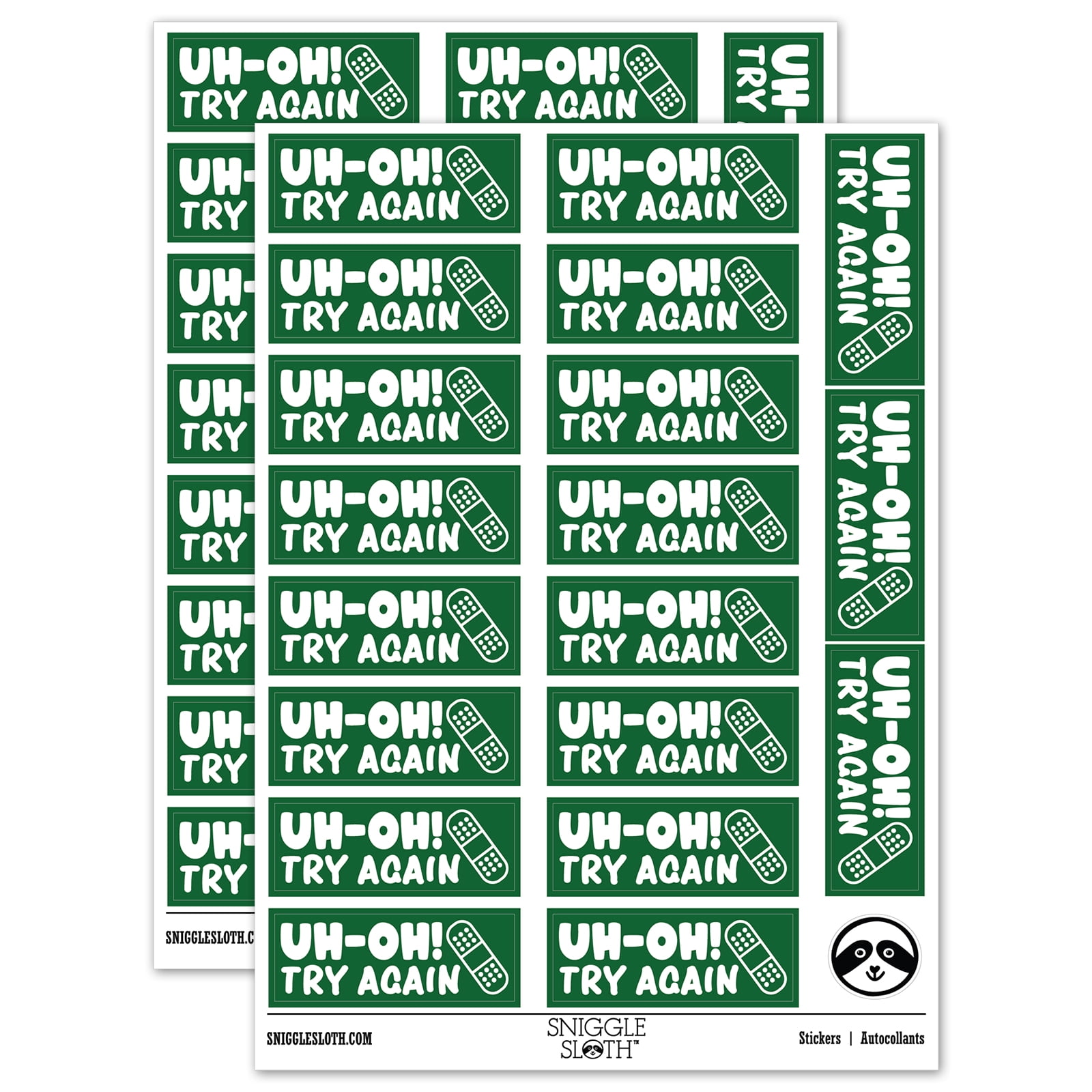 Uh-Oh Try Again Teacher Student School Sticker Set - Dark Green - Matte ...