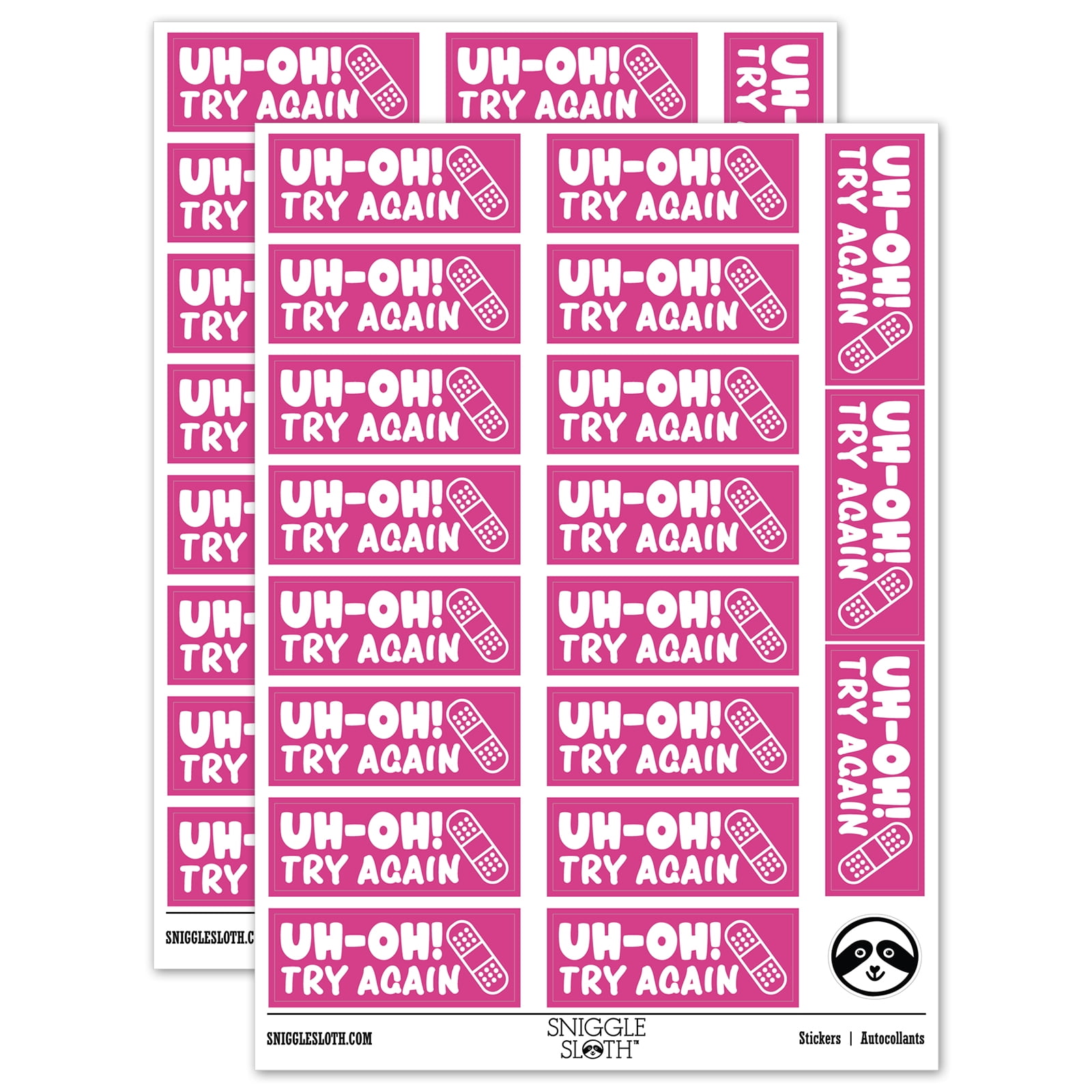 Uh-Oh Try Again Teacher Student School Sticker Set - Hot Pink - Matte ...