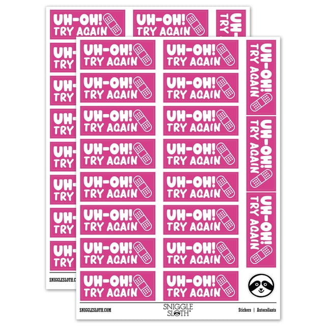 Uh-Oh Try Again Teacher Student School Sticker Set - Hot Pink - Matte ...