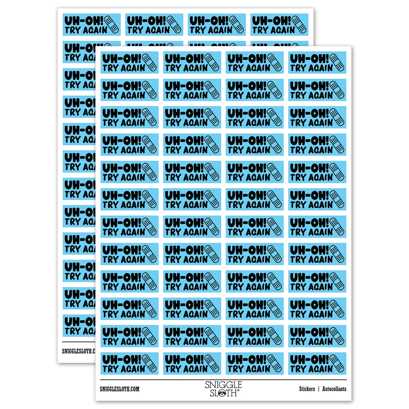 Uh-Oh Try Again Teacher Student School Sticker Set - Light Blue - Gloss Finish - 1.25" Mini ...
