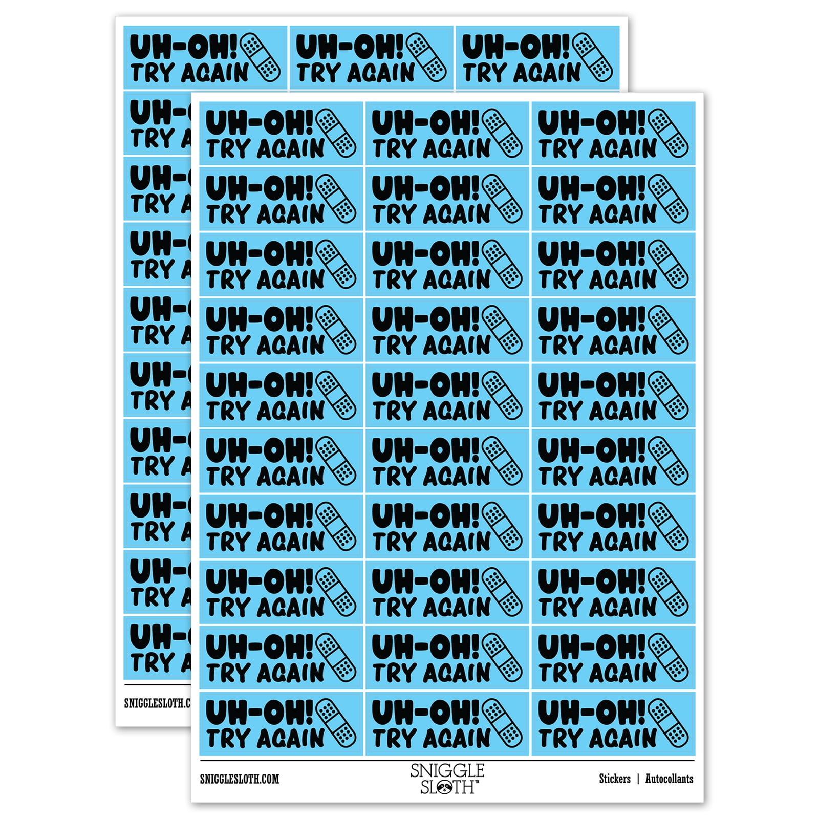 Uh-Oh Try Again Teacher Student School Sticker Set - Light Blue - Matte ...