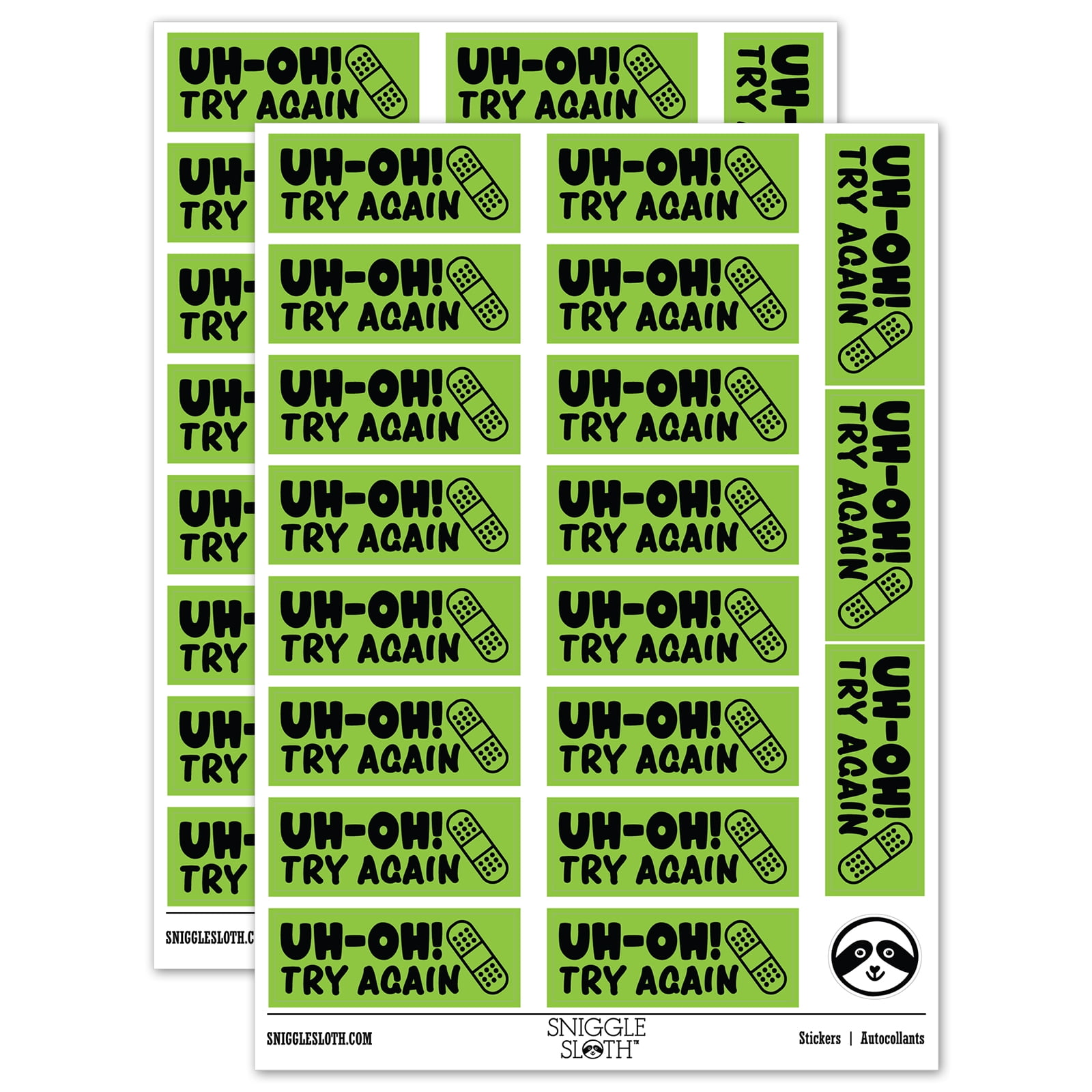 Uh-Oh Try Again Teacher Student School Sticker Set - Light Green ...