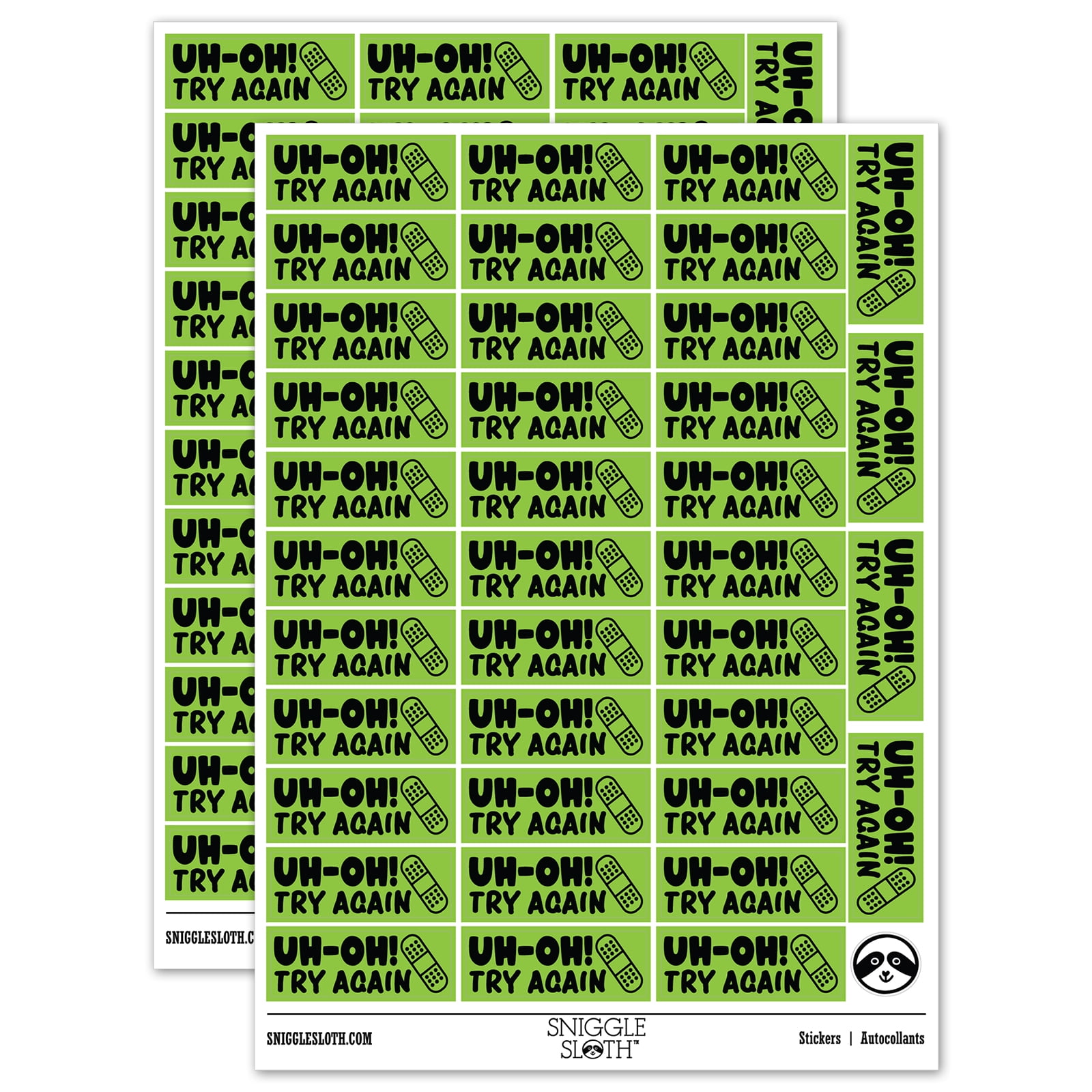 Uh-Oh Try Again Teacher Student School Sticker Set - Light Green ...