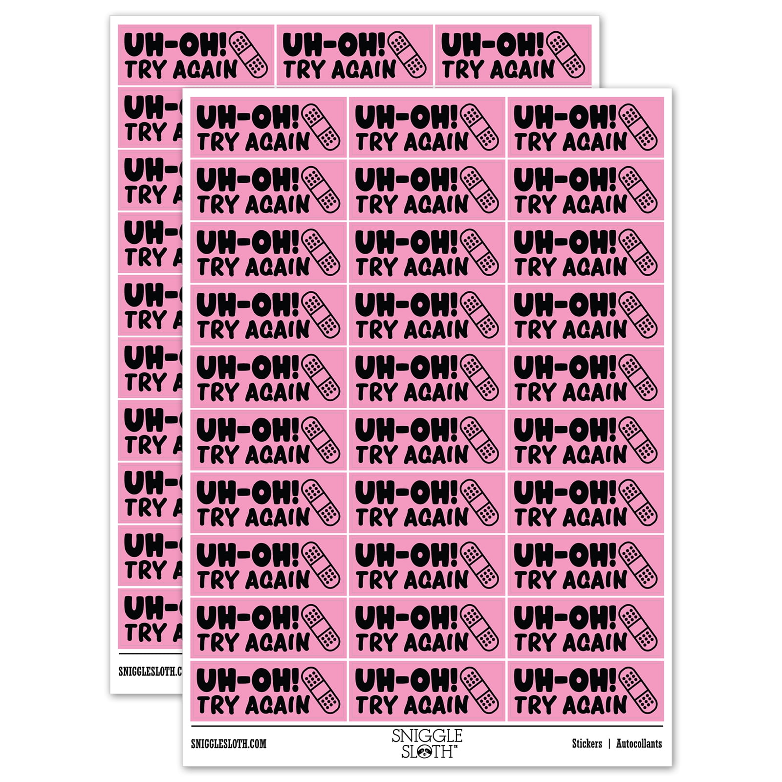 Uh-Oh Try Again Teacher Student School Sticker Set - Light Pink - Gloss ...