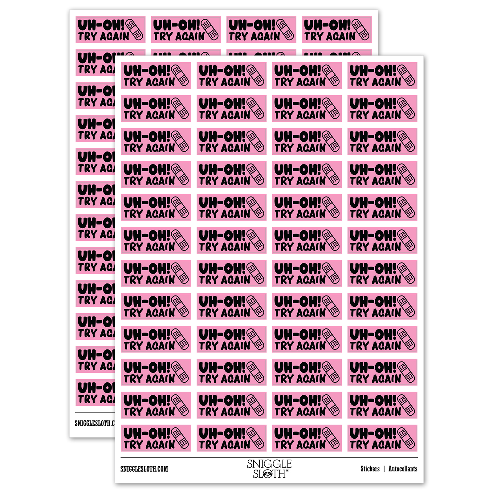 Uh-Oh Try Again Teacher Student School Sticker Set - Light Pink - Matte ...