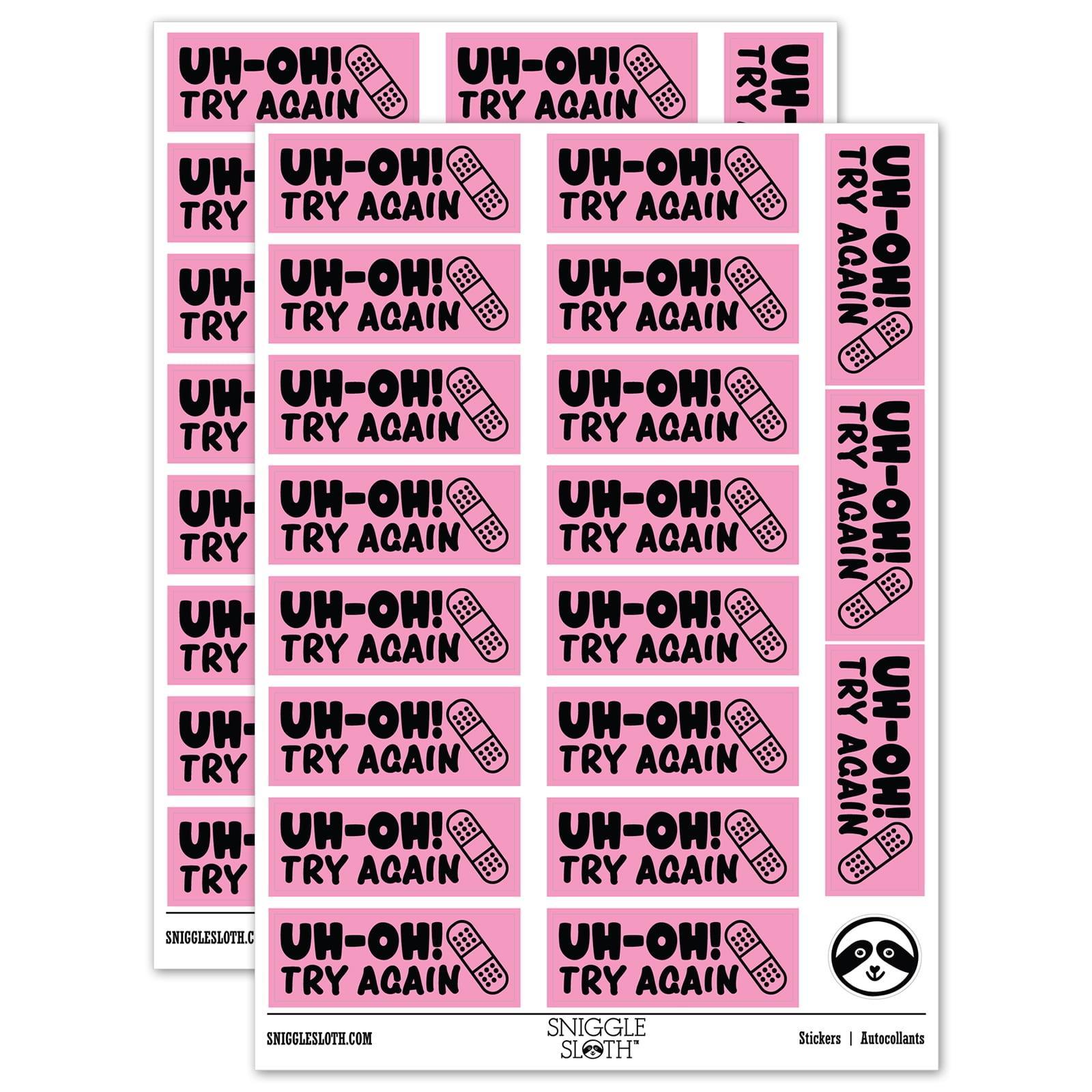 Uh-Oh Try Again Teacher Student School Sticker Set - Light Pink - Matte ...