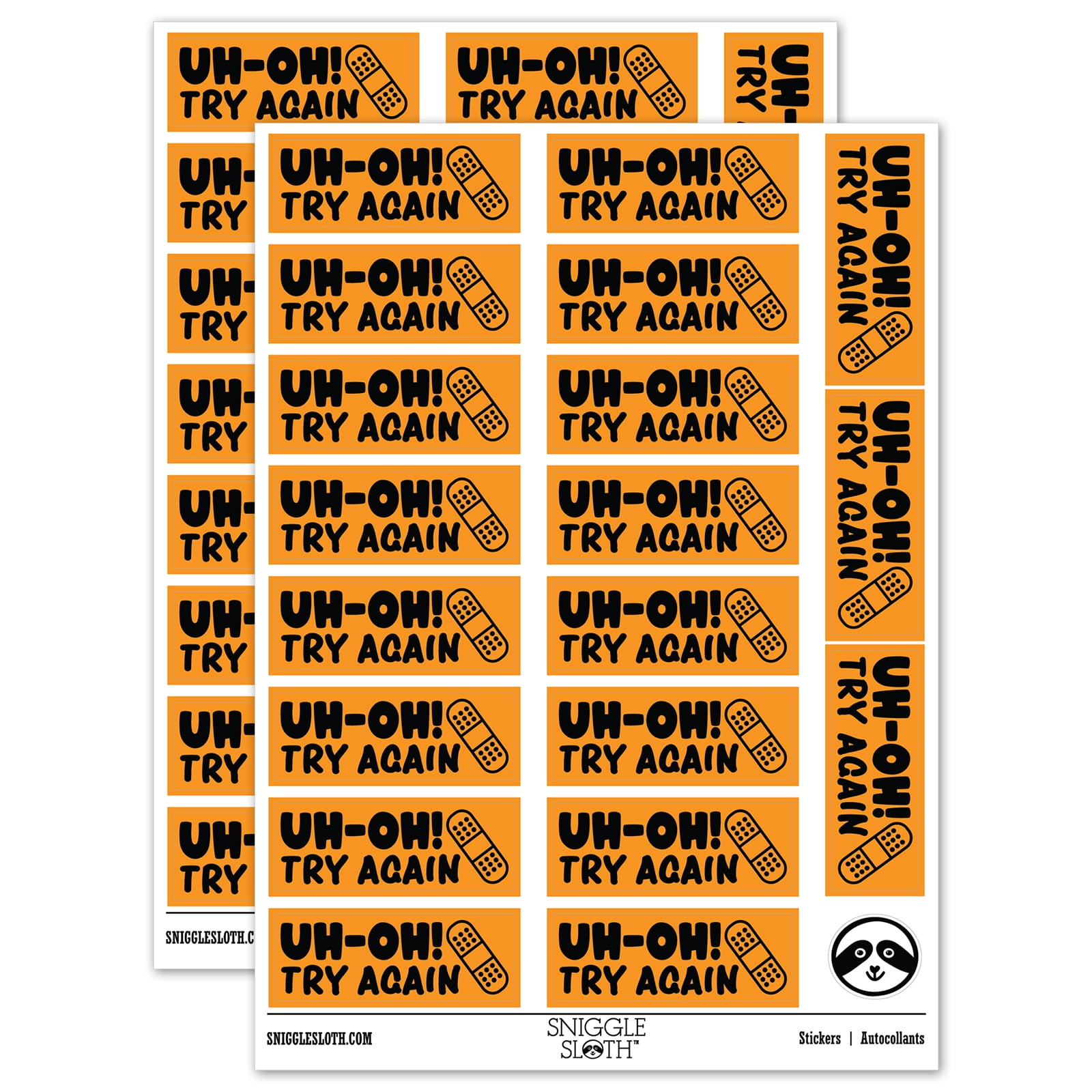 Uh-Oh Try Again Teacher Student School Sticker Set - Orange - Gloss ...