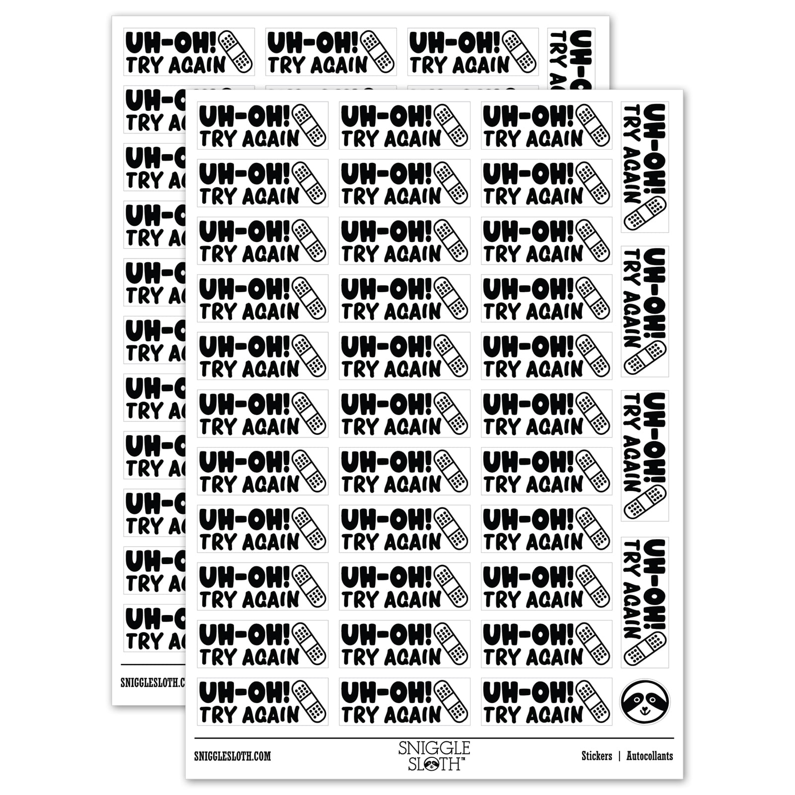 Uh-Oh Try Again Teacher Student School Sticker Set - White - Gloss ...