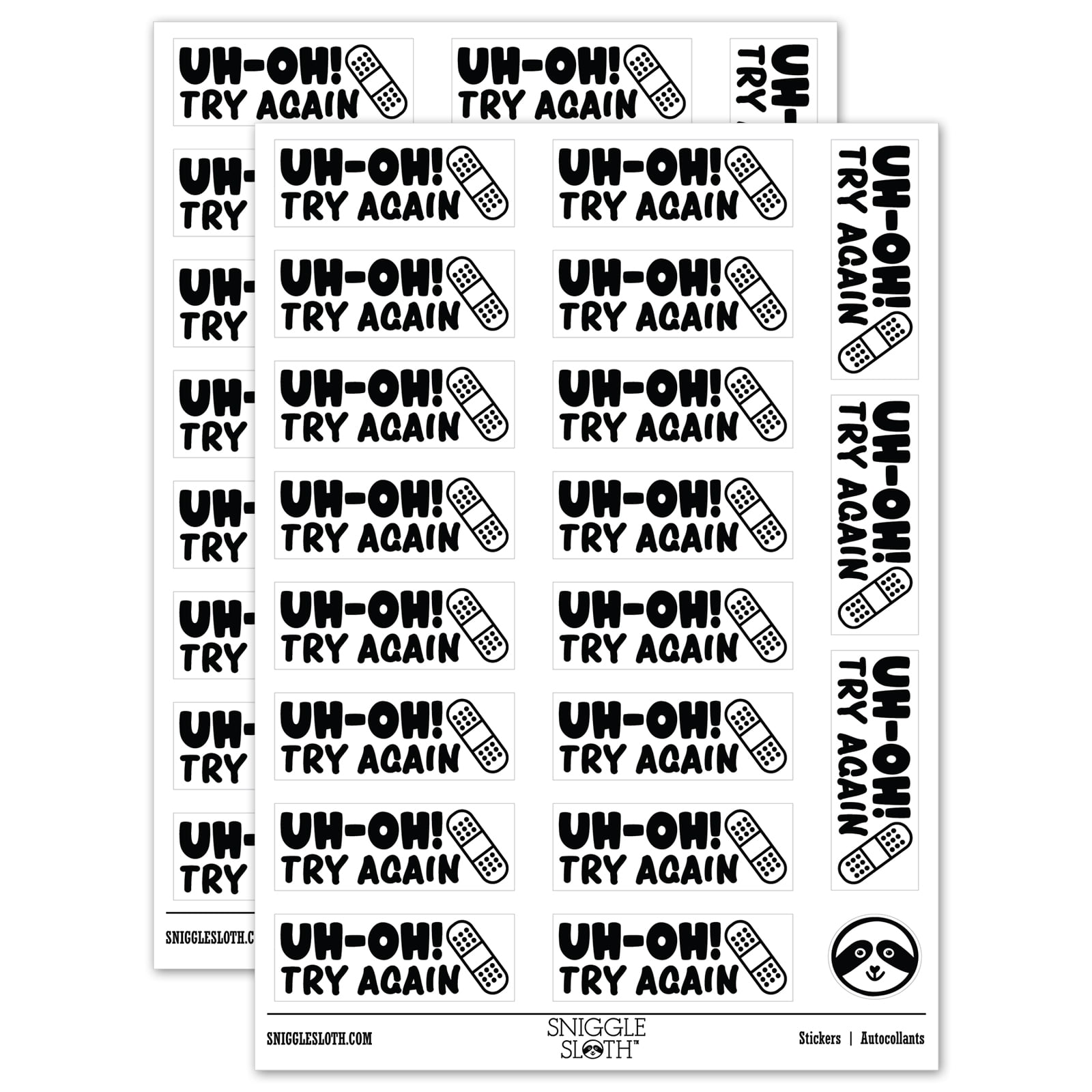 Uh-Oh Try Again Teacher Student School Sticker Set - White - Gloss ...