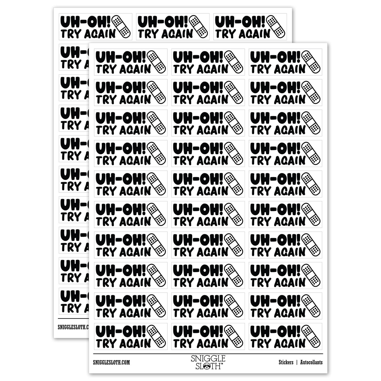 Uh-Oh Try Again Teacher Student School Sticker Set - White - Matte Finish - 1.75" Medium ...