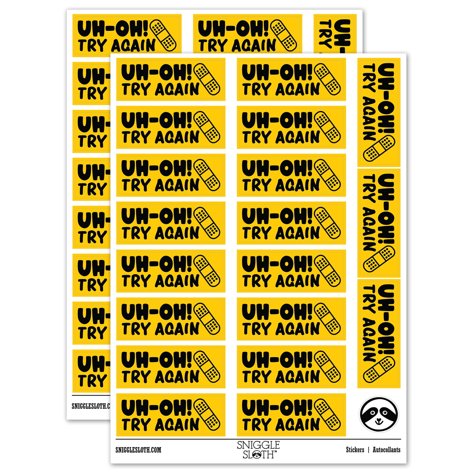 Uh-Oh Try Again Teacher Student School Sticker Set - Yellow - Gloss ...