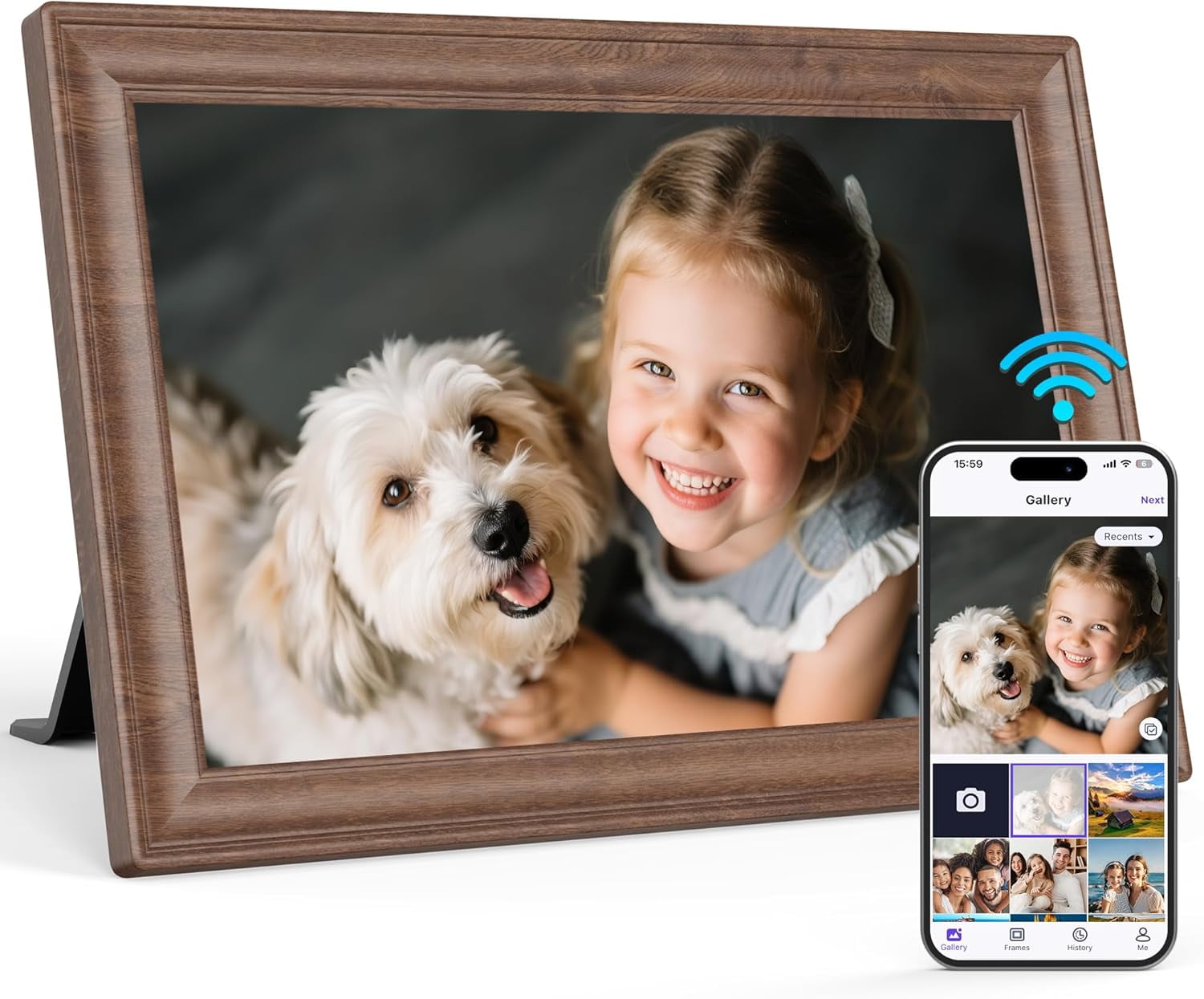 Uhale 10.1 Inch Digital Picture Frame 32GB Momery Wooden WiFi Photo ...